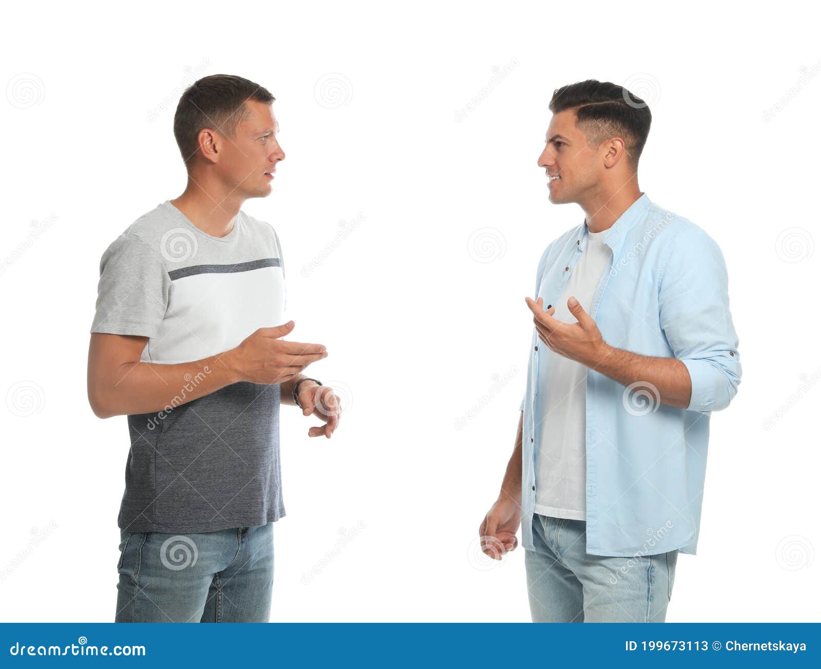 Men in Casual Clothes Talking on White Background Stock Image - Image ...