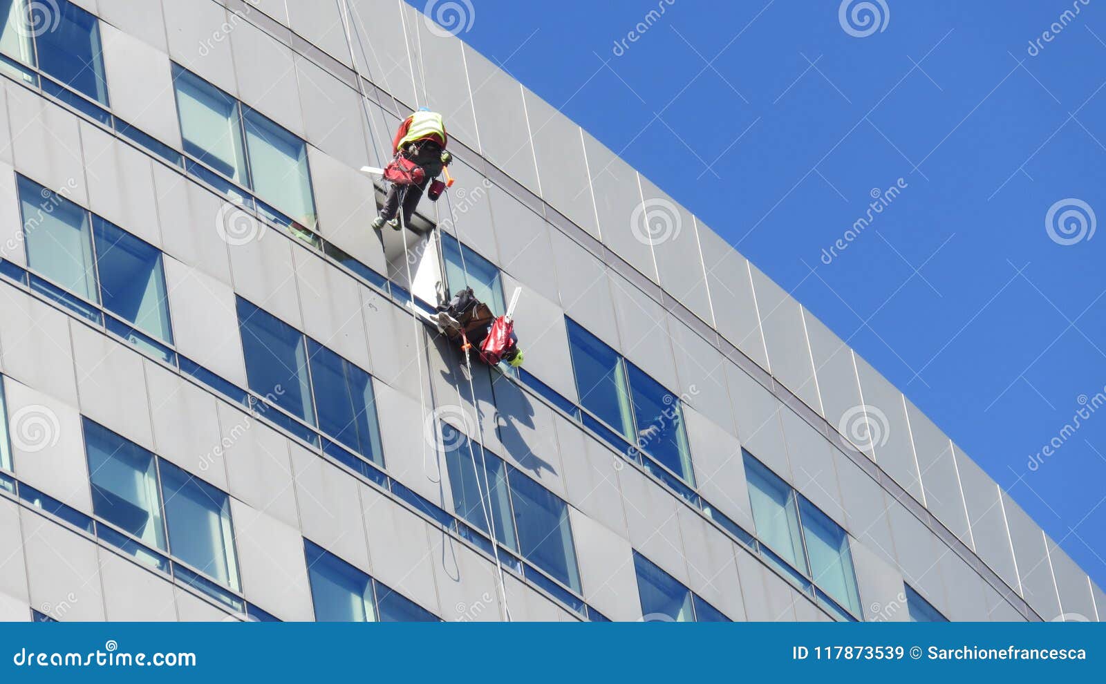 Men Clean the Windows of a Building Stock Image - Image of windows ...