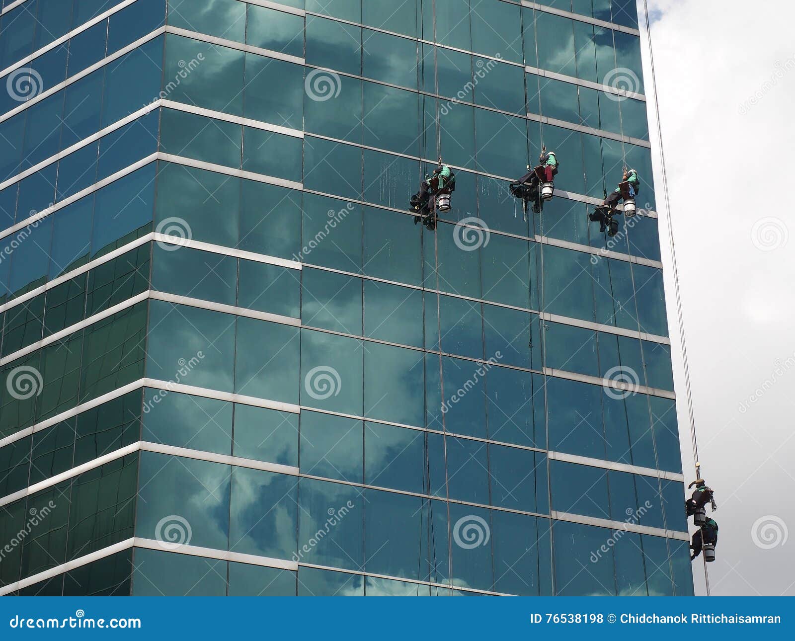 Men Cleaning Glass Building Stock Photo - Image of scraper, high: 76538198