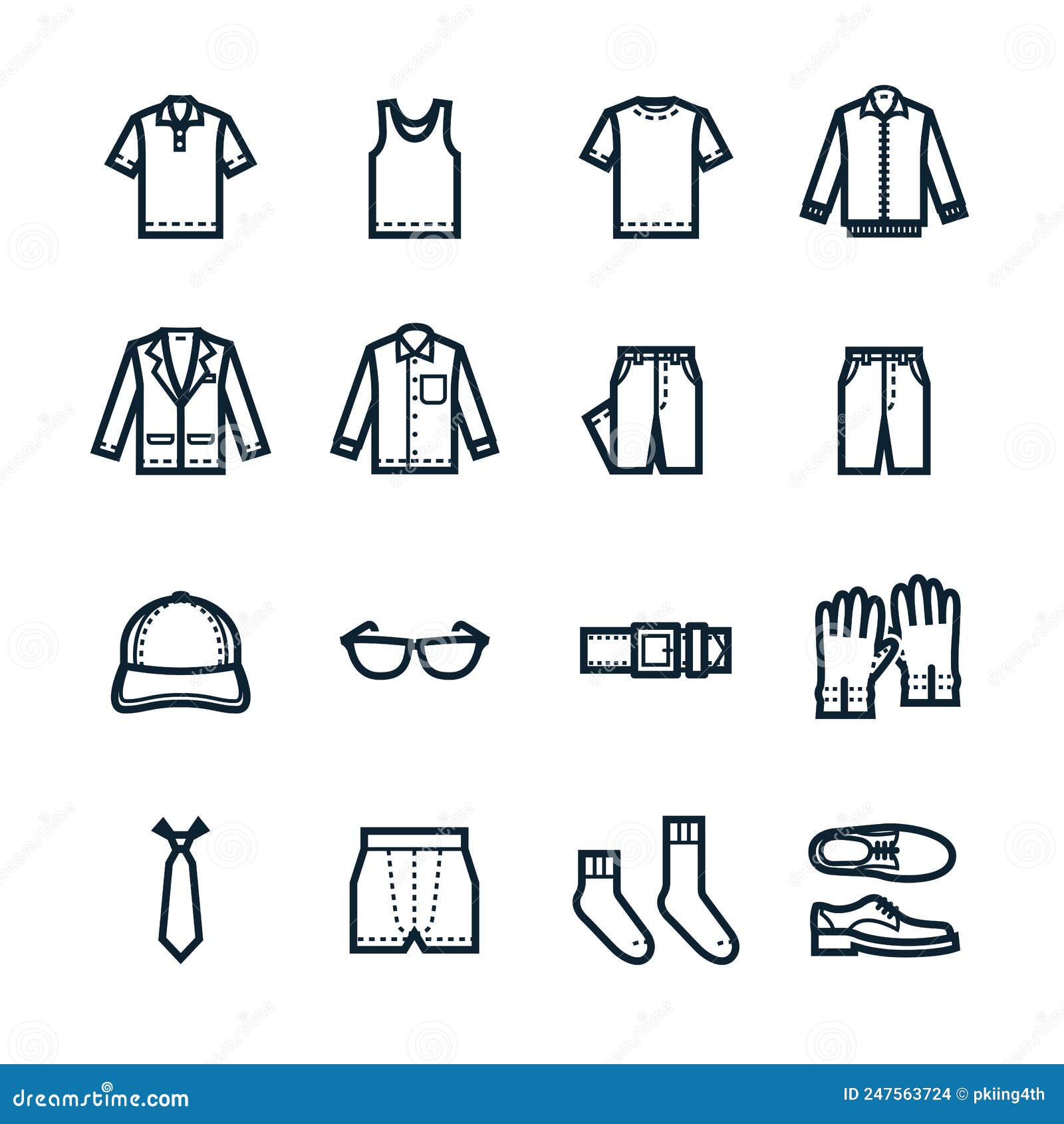 Men Clothing Icons with White Background Stock Vector - Illustration of ...