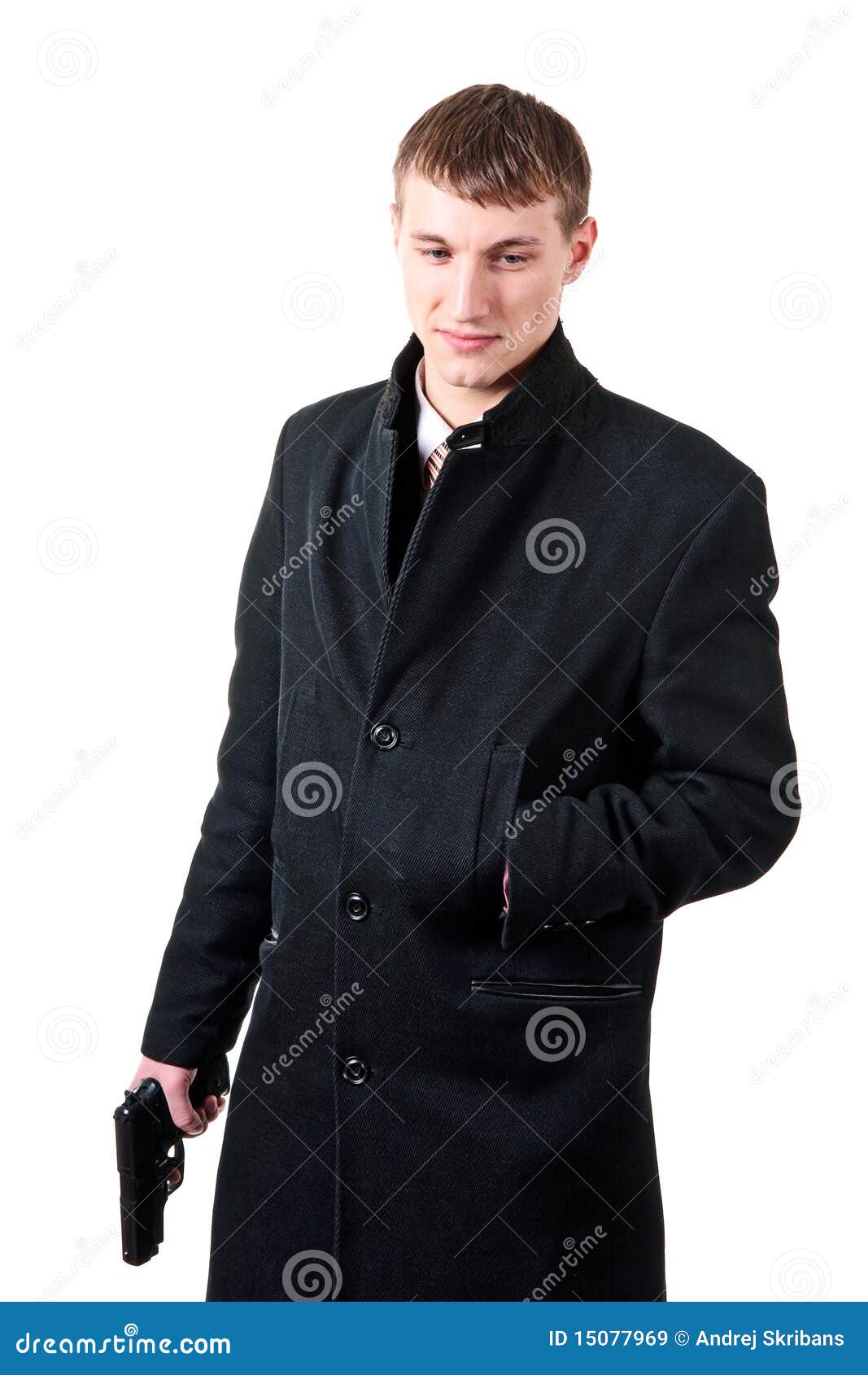 Men in coat with gun stock image. Image of isolated, adults - 15077969