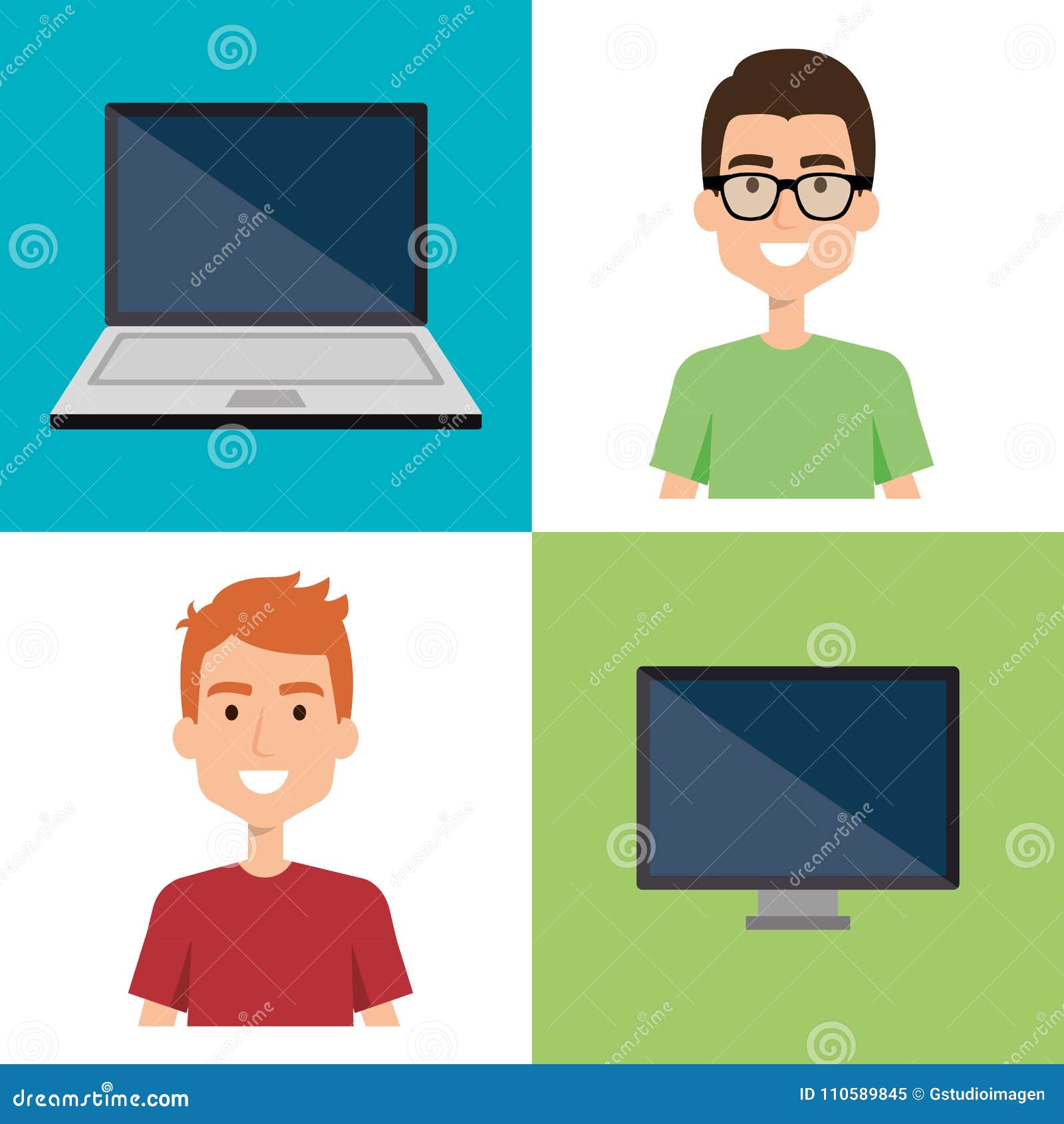 Men with computers avatars stock vector. Illustration of deisgner ...