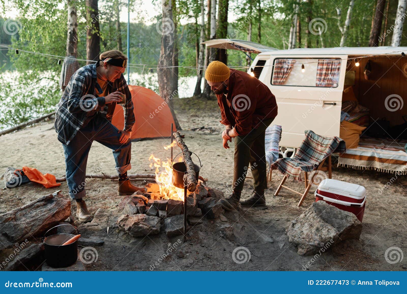 Men Cooking Food on a Campfire Stock Image - Image of vacations ...
