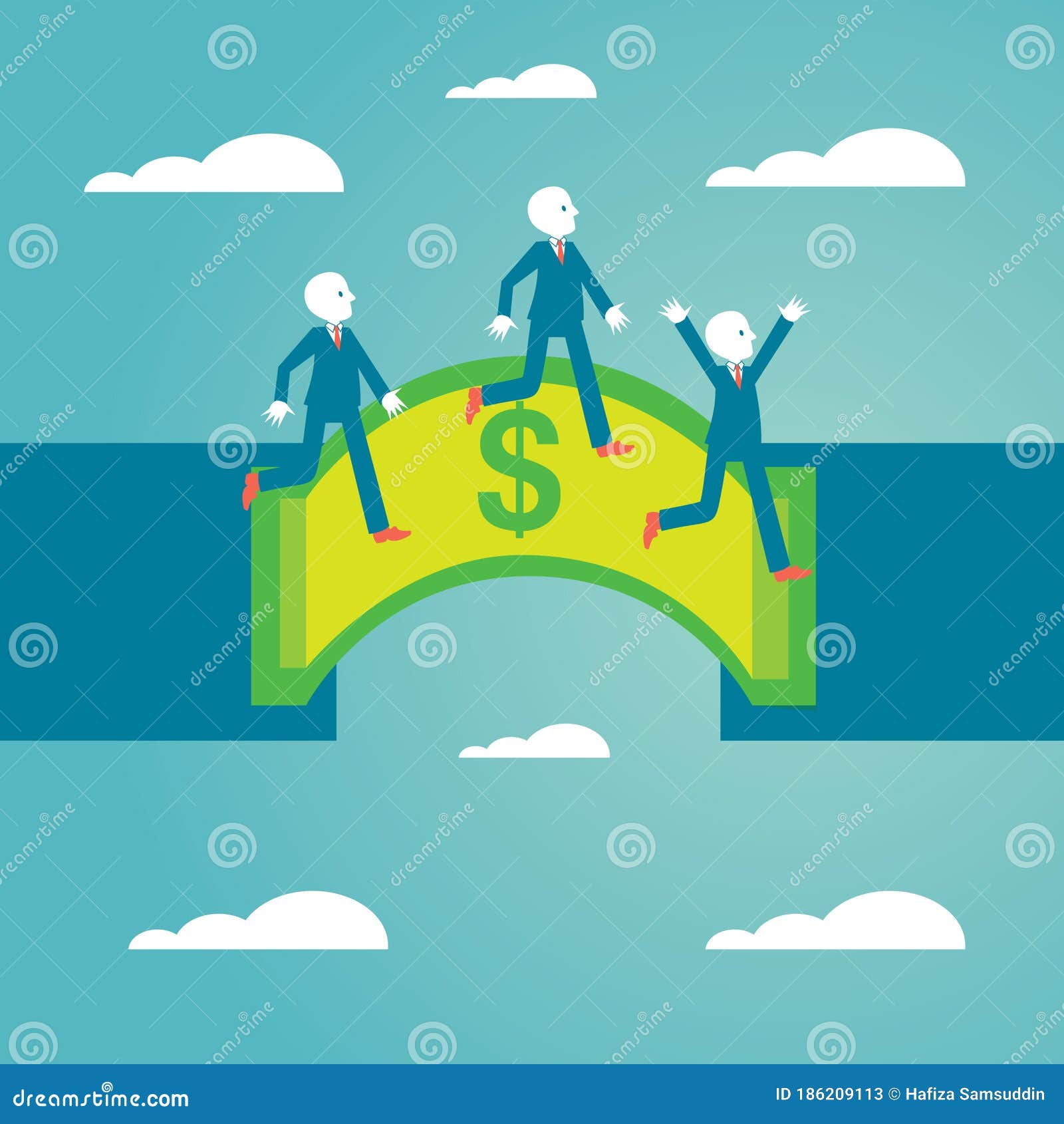 Men Crossing Money Bridge. Vector Illustration Decorative Design Stock ...