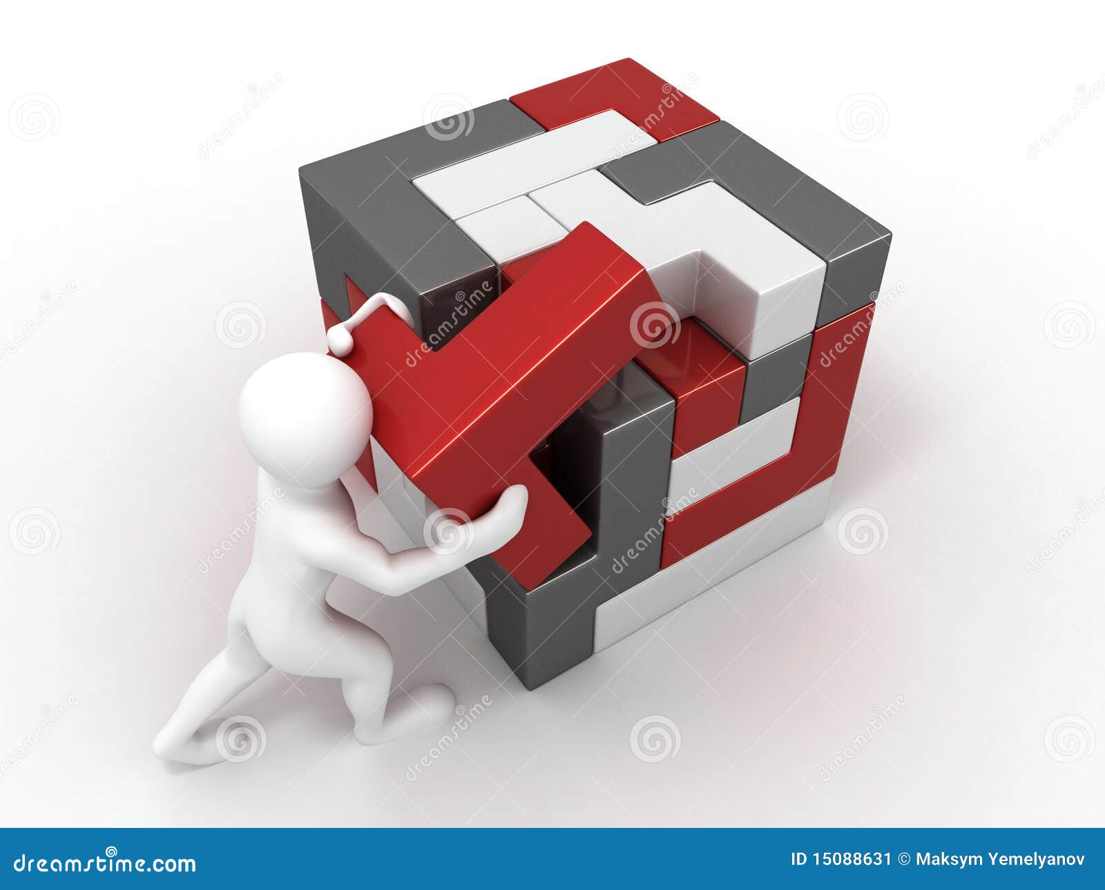 Men with a Cube Built from Blocks. Puzzle Stock Illustration ...