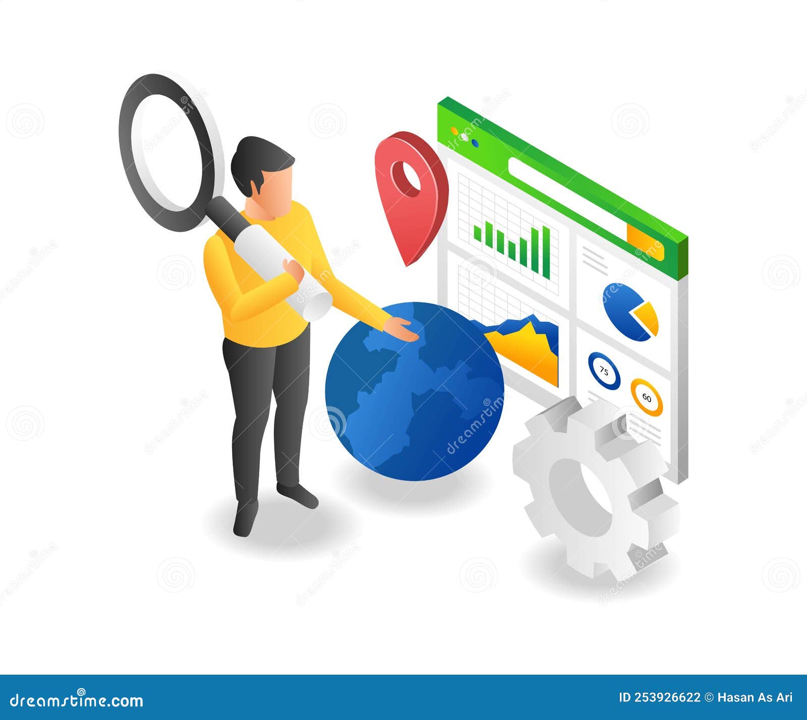 Men Data Analysis World in Flat Isometric Illustration Design Stock ...