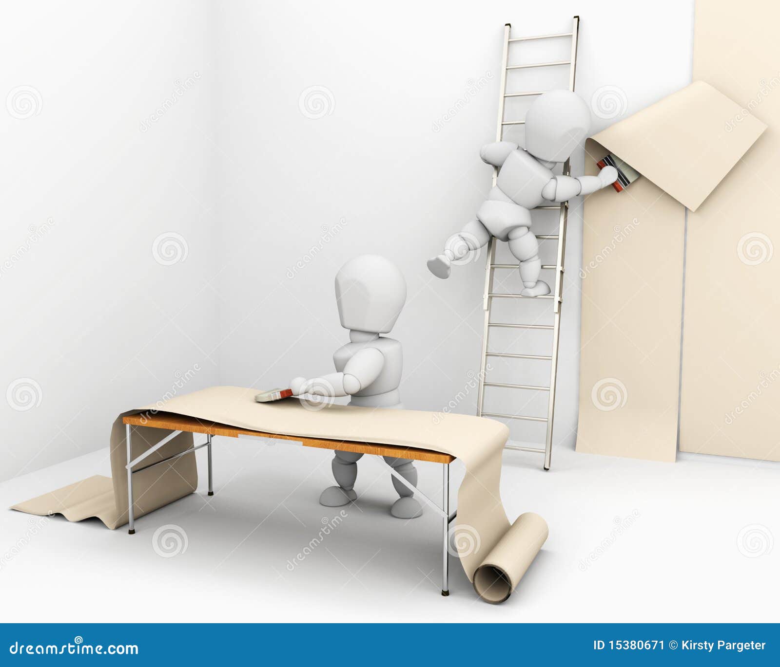 Men Decorating Hanging Wallpaper Stock Illustration - Illustration of ...