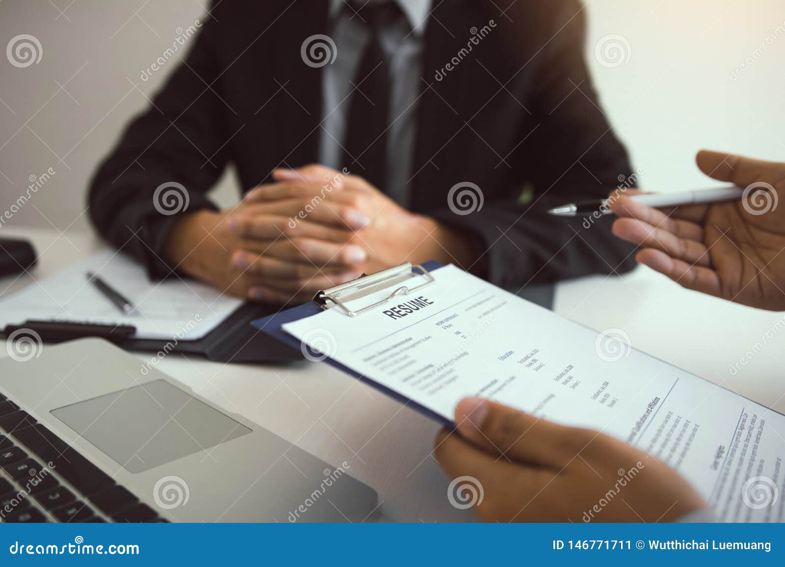 Men are Describing the Employment History of the Employer about His ...