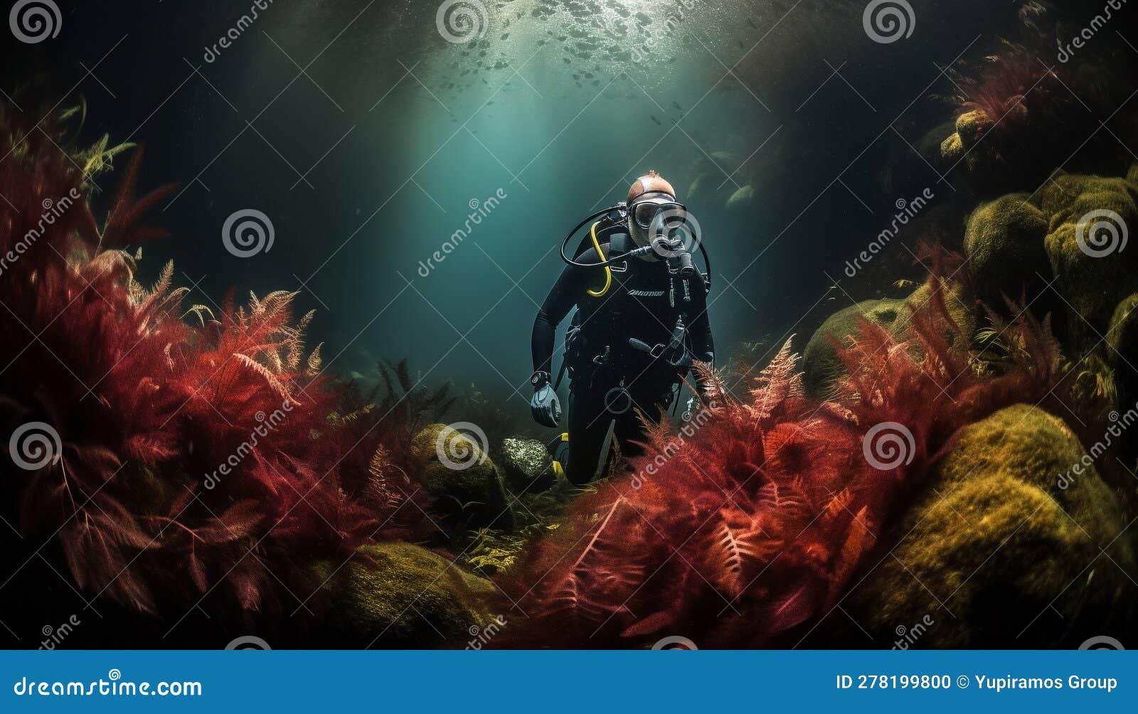 Men Diving Deep into Blue Underwater Adventure Generated by AI Stock ...