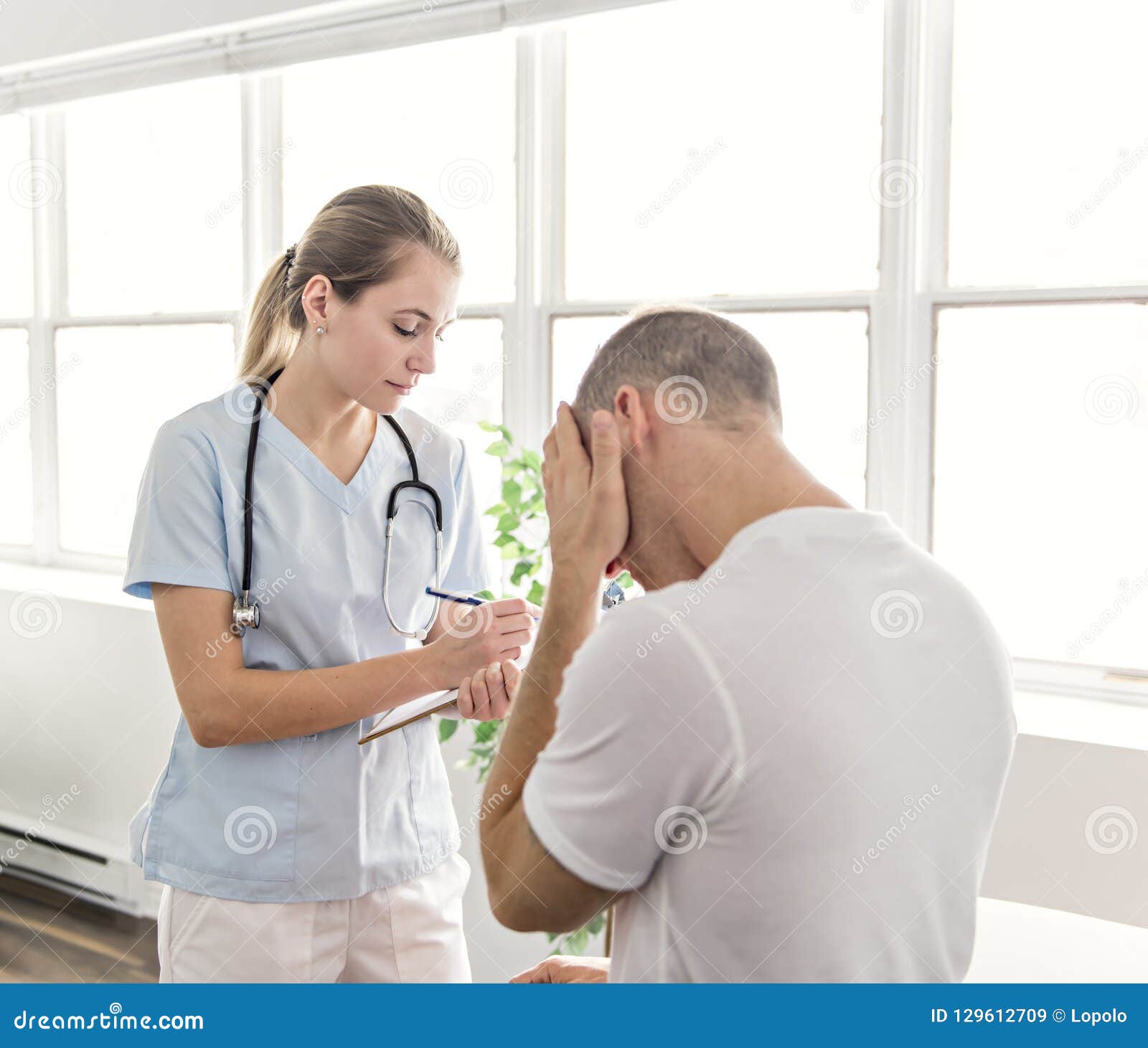 Men with Doctor Having a Head Problem Stock Image - Image of body ...