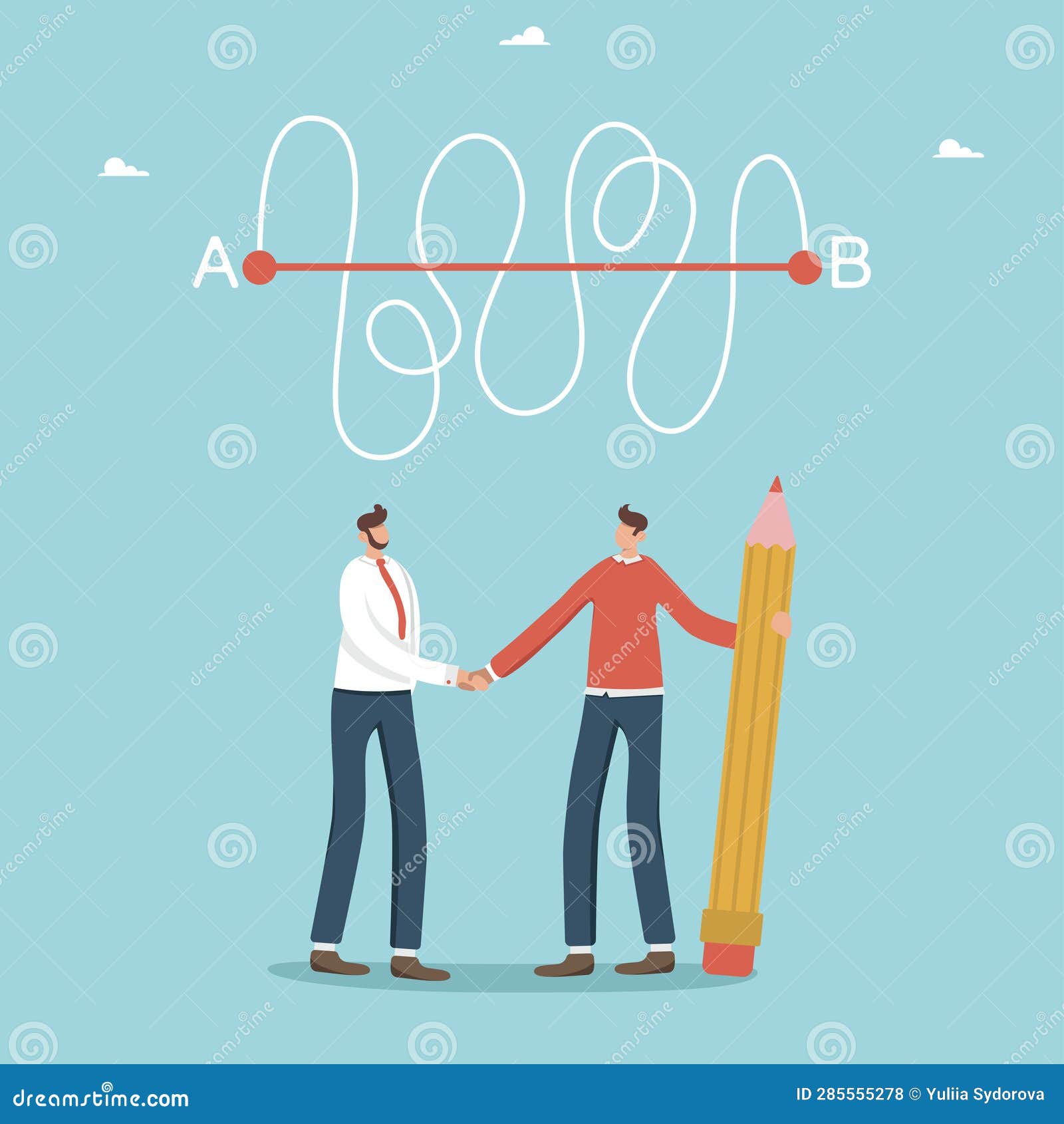 Men Drew Direct Path from Point a To Point B and Shake Hand Stock ...