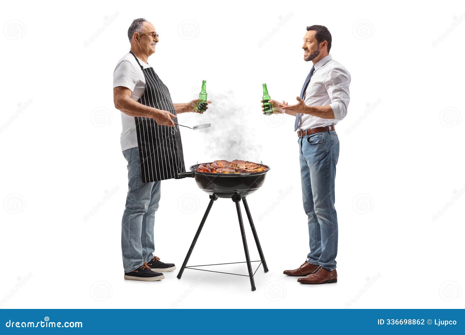 Men Drinking Beer and Cooking Meat on a Bbq Stock Photo - Image of ...