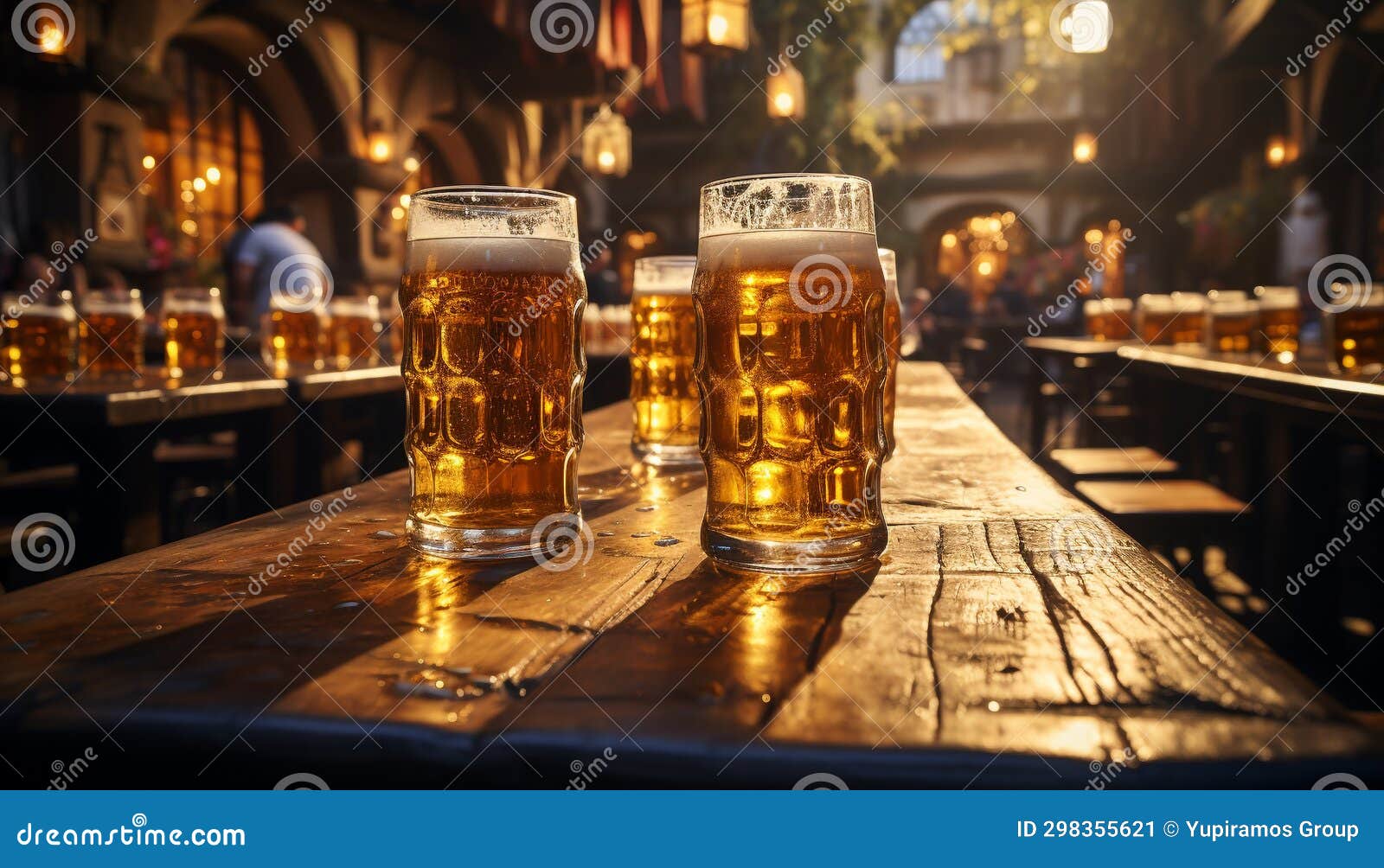 Men Drinking Beer at a Pub Table, Enjoying the Night Generated by AI ...