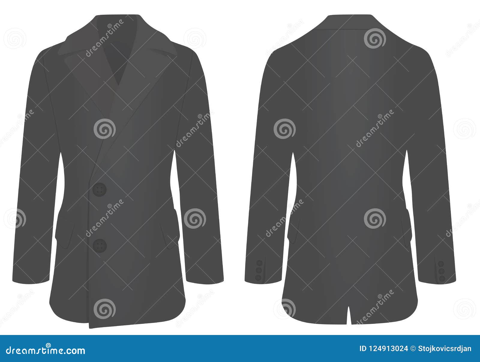 Men Elegant Coat, Front and Back View Stock Vector - Illustration of ...