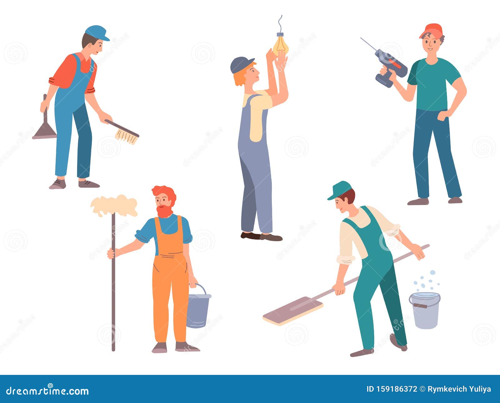Men Engaged in Housework, Concept Help with Housework Stock Vector ...