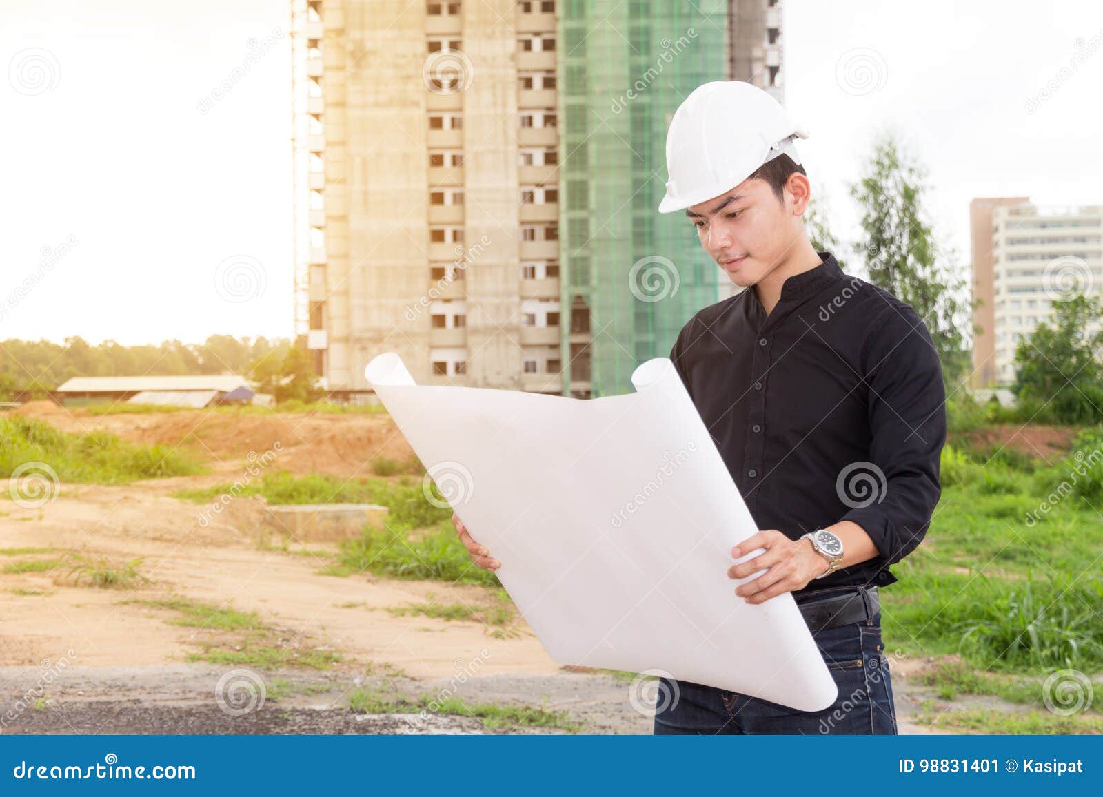 Men Engineering Construction Stock Image - Image of blueprint, work ...