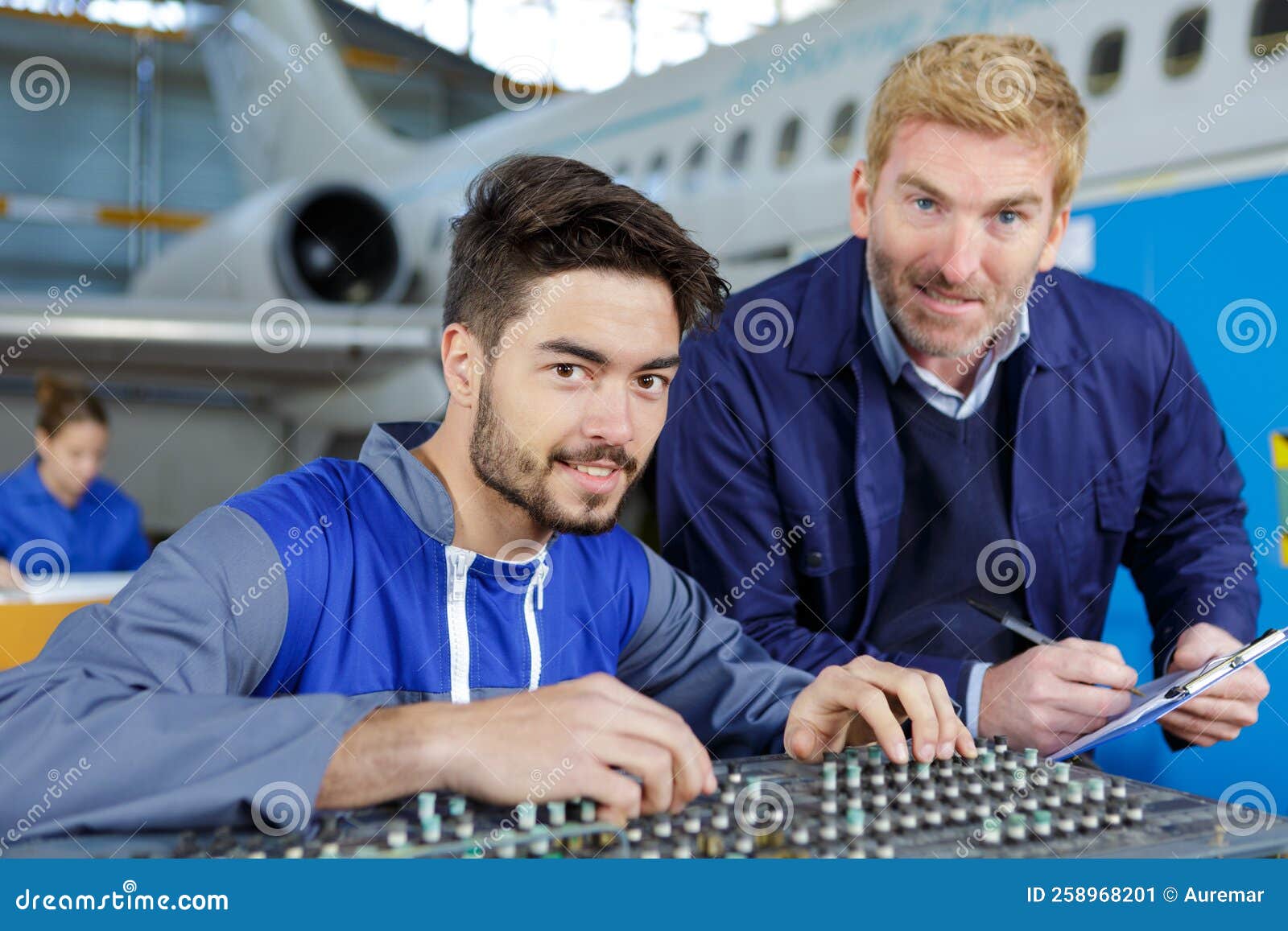 Men Engineers Working on Airplane Sound Stock Image - Image of sound ...