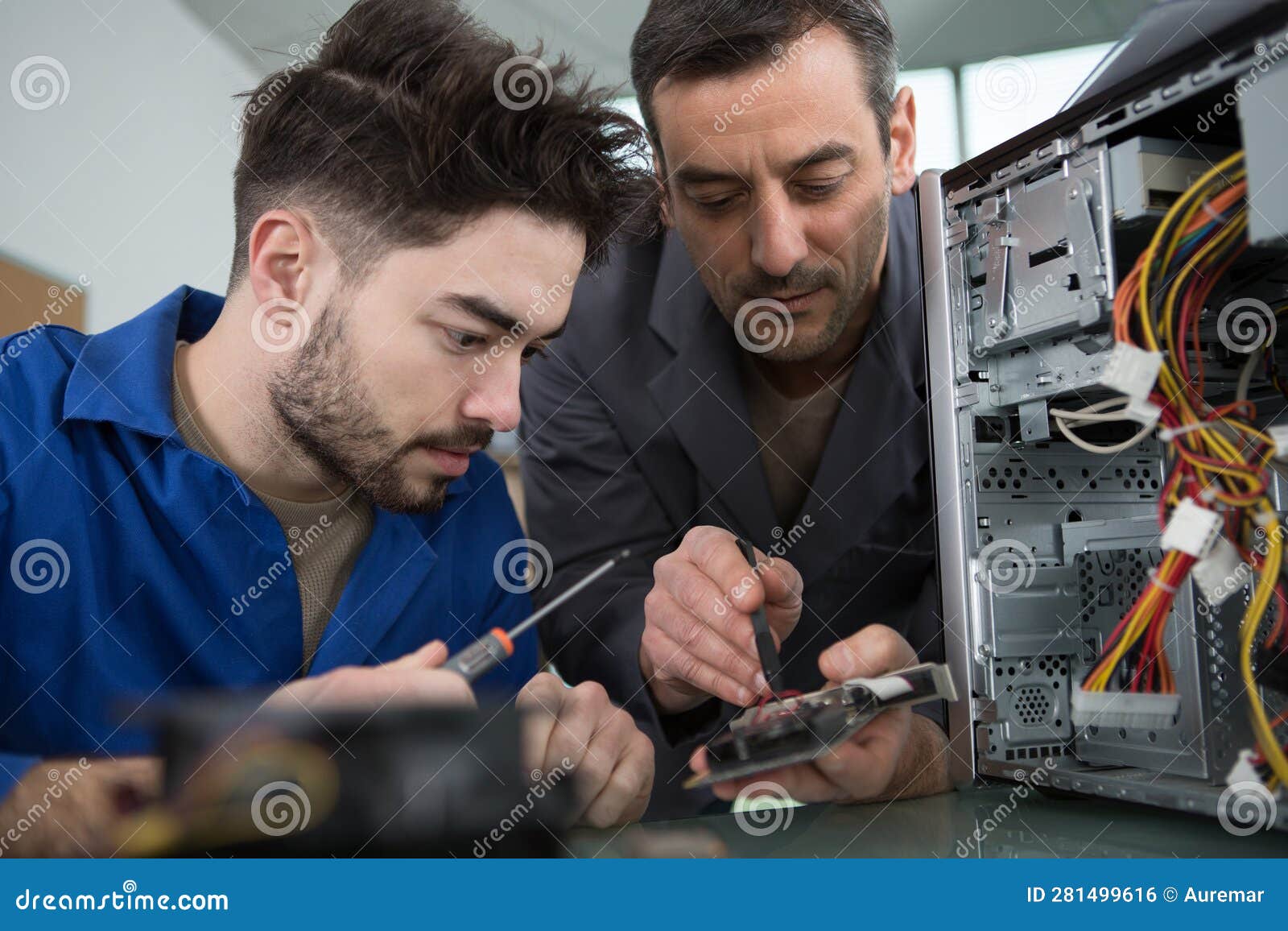 Men Examining Pc Circuit Board Stock Photo - Image of chip, problem ...