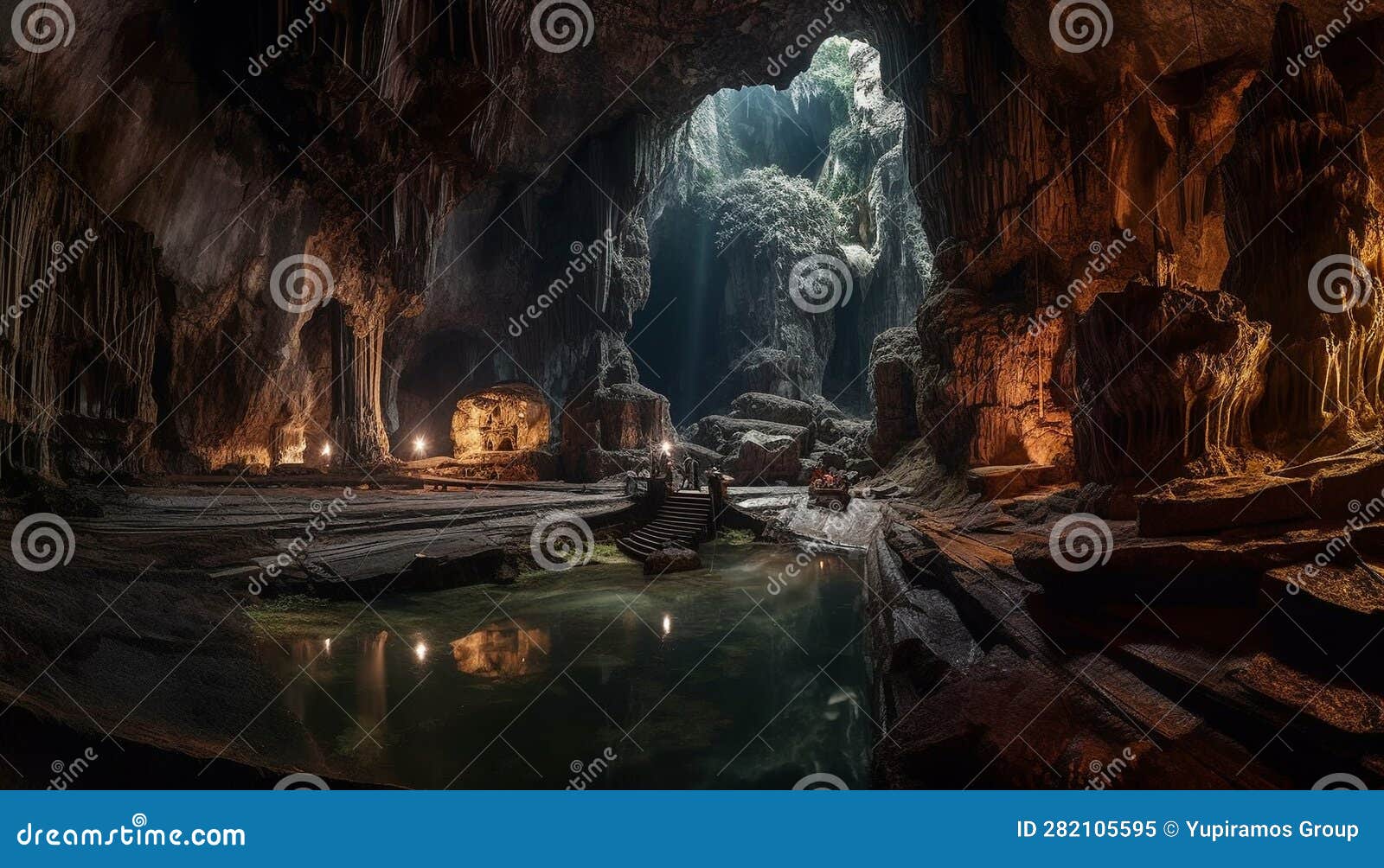 Men Explore Underground Grotto, Admiring Stalactite and Stalagmite ...