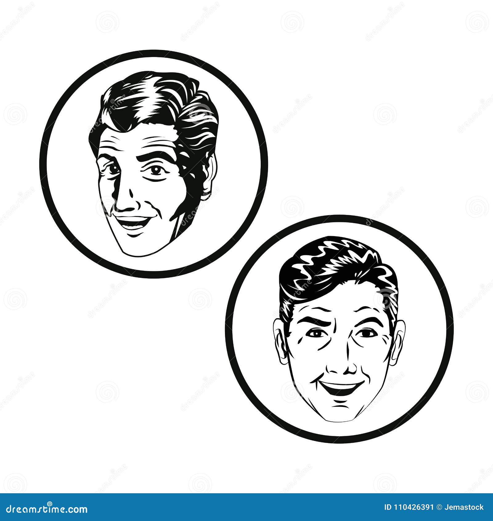 Men Face Comic Style Black and White Stock Vector - Illustration of ...