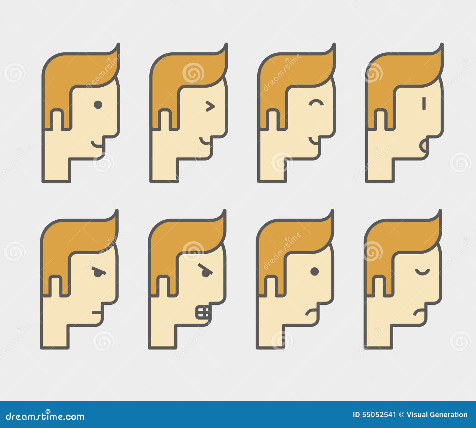 Men Face with Different Expression and Colored Stock Vector ...