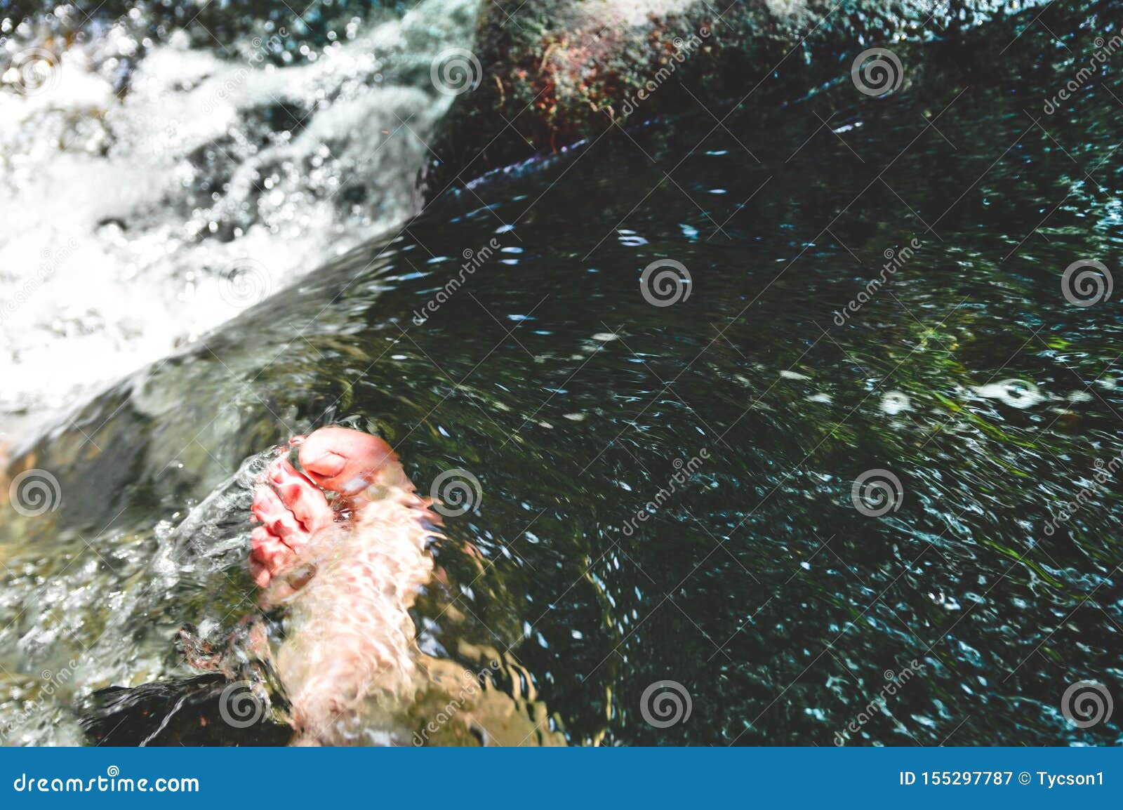 Men Feet in a Stream of Water Stock Image - Image of enjoyment, feet ...