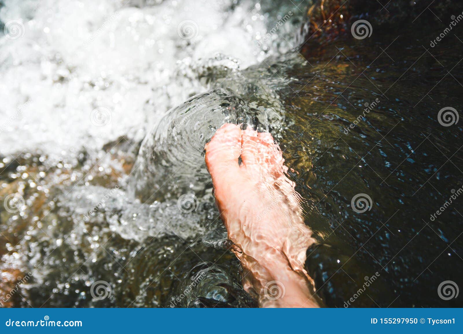 Men Feet in a Stream of Water Stock Photo - Image of natural, happy ...