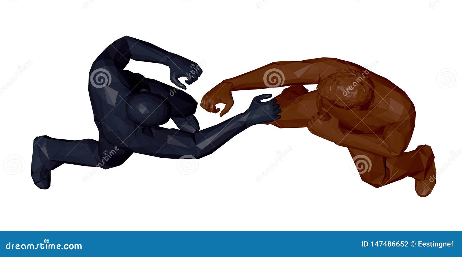 Men Fighting. 3d Low Poly Vector Illustration. Top View Stock Vector ...