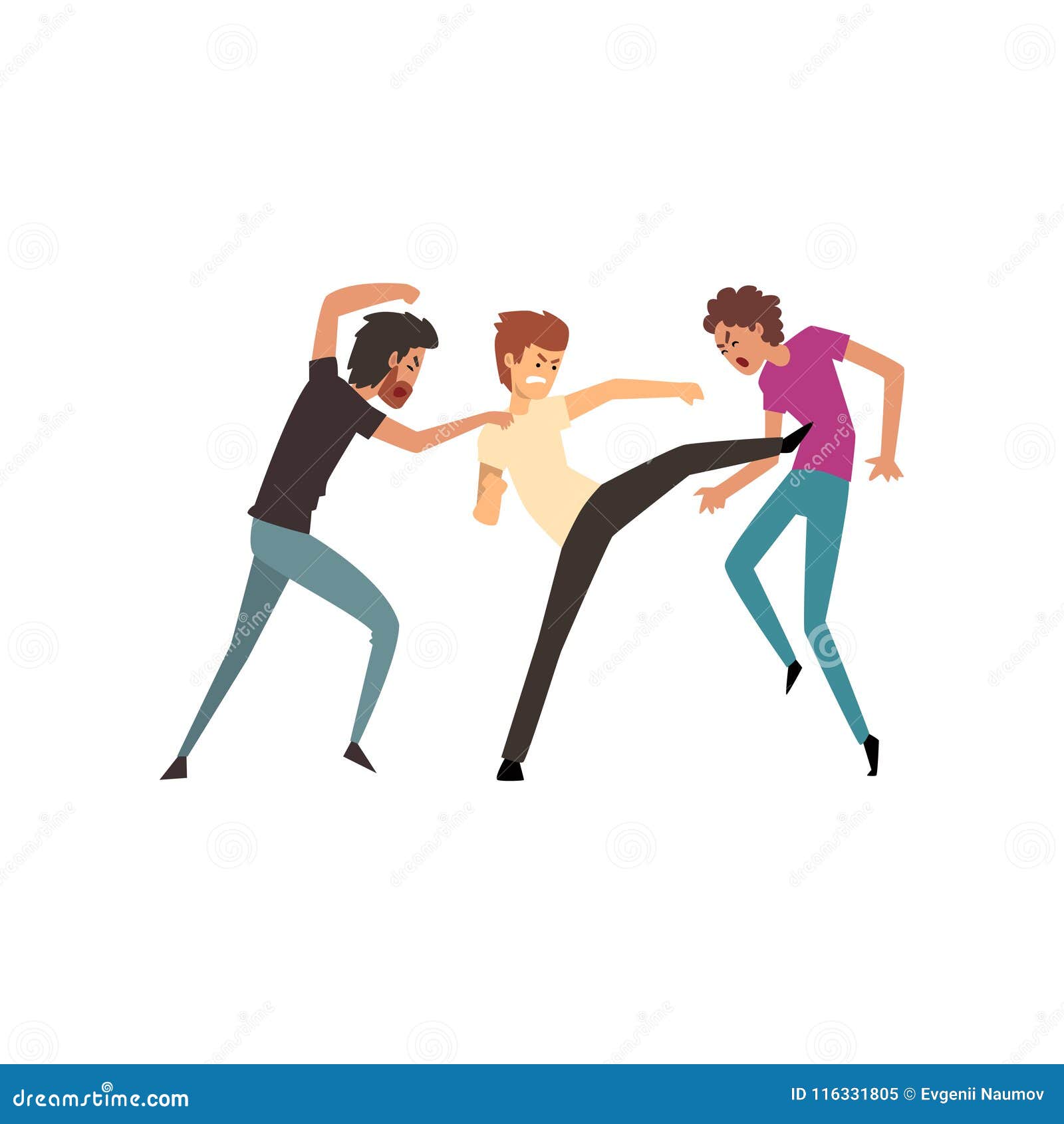 Men Fighting, Violent Behavior Among Teenagers Vector Illustration On A ...