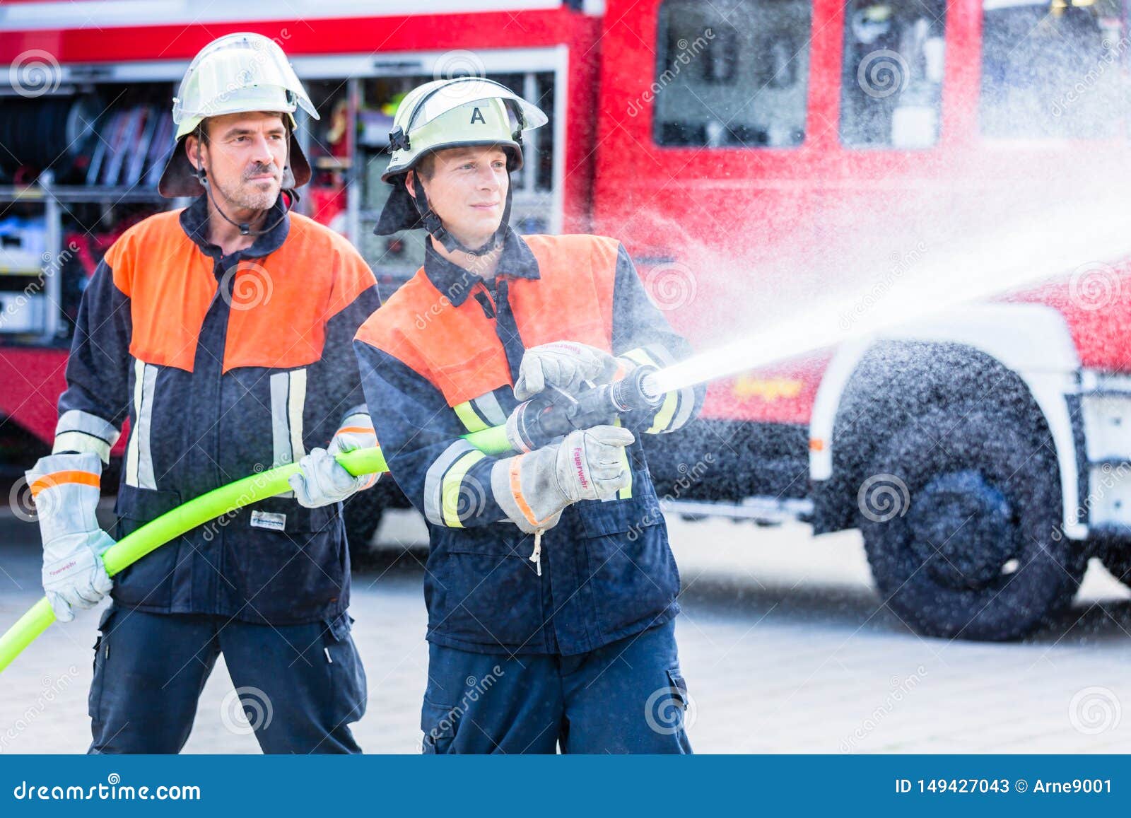 Men of the Fire Department Extinguish Fire Stock Image - Image of ...