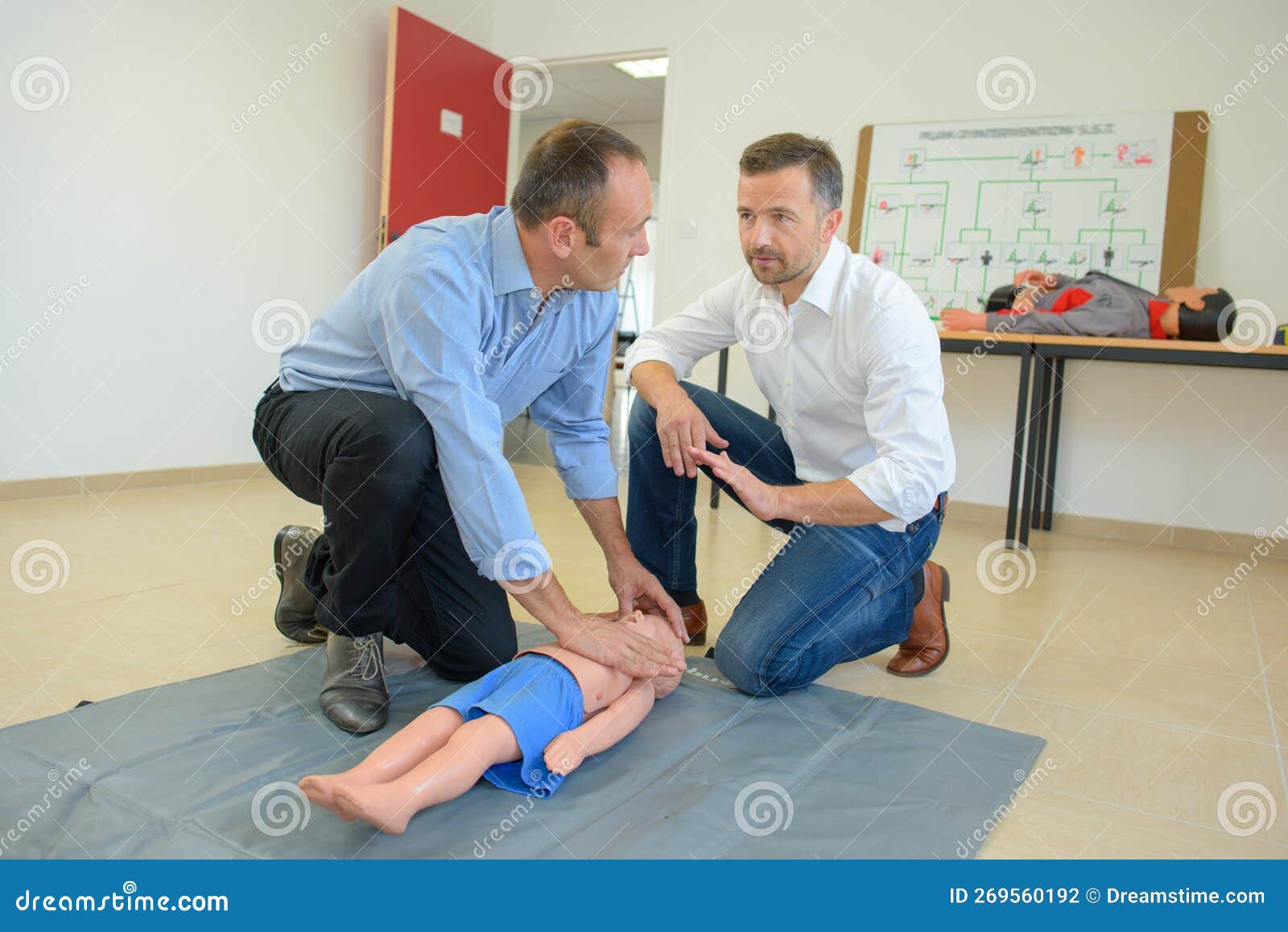 Men at first aid course stock photo. Image of restore - 269560192