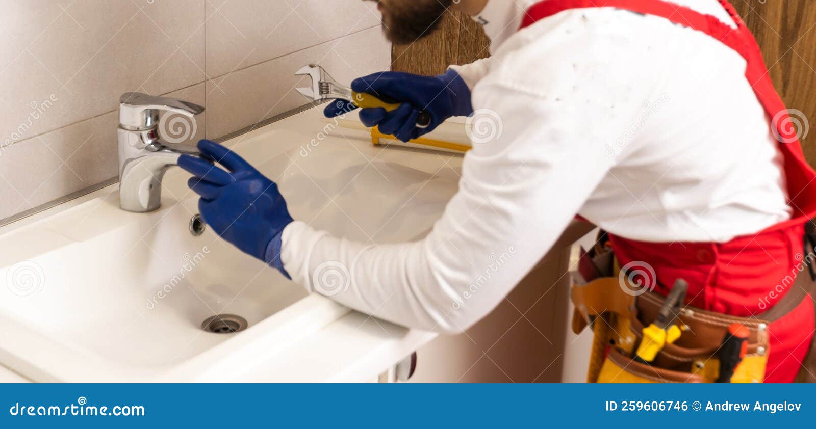 Men Fixing a Sink in Bathroom Stock Photo - Image of leak, repairer ...