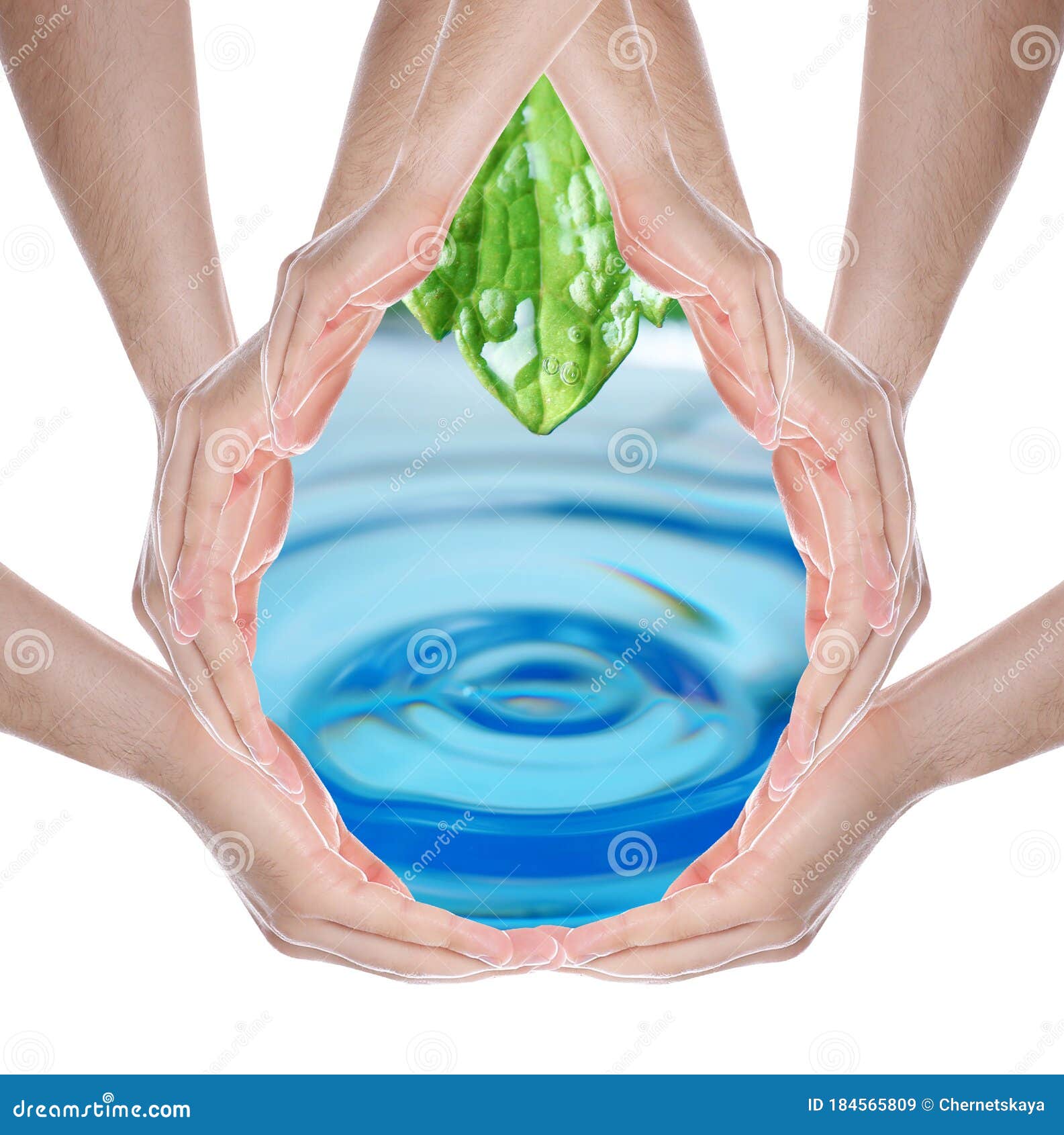 Men Forming Water Drop with Their Hands on Background. Ecology ...