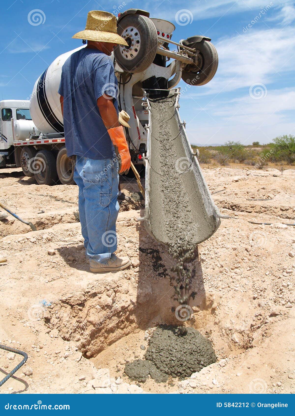 Men Guiding Cement into Trench - Vertical Stock Photo - Image of people ...
