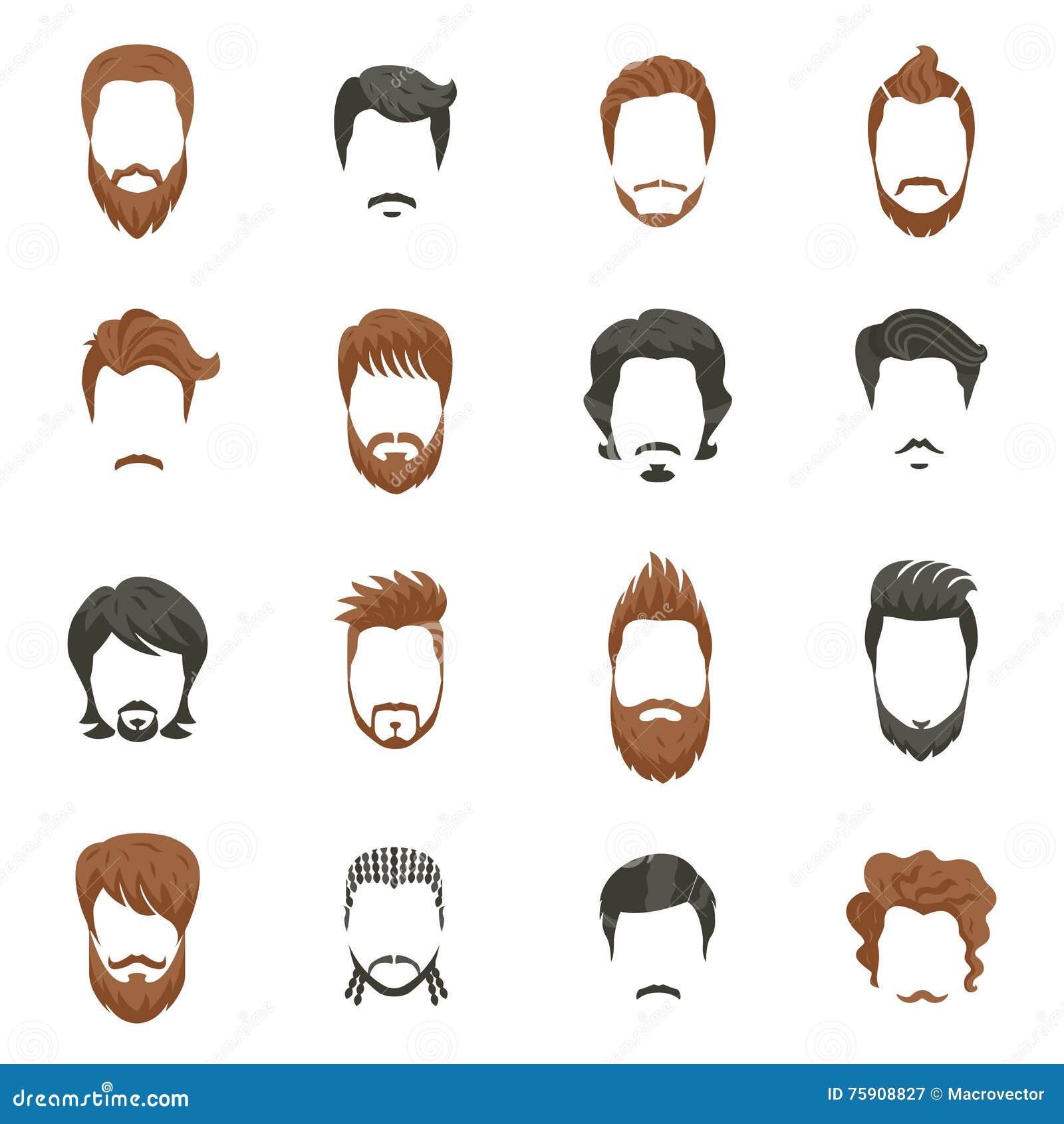 Men Hairstyle Icons Set stock vector. Illustration of collection - 75908827