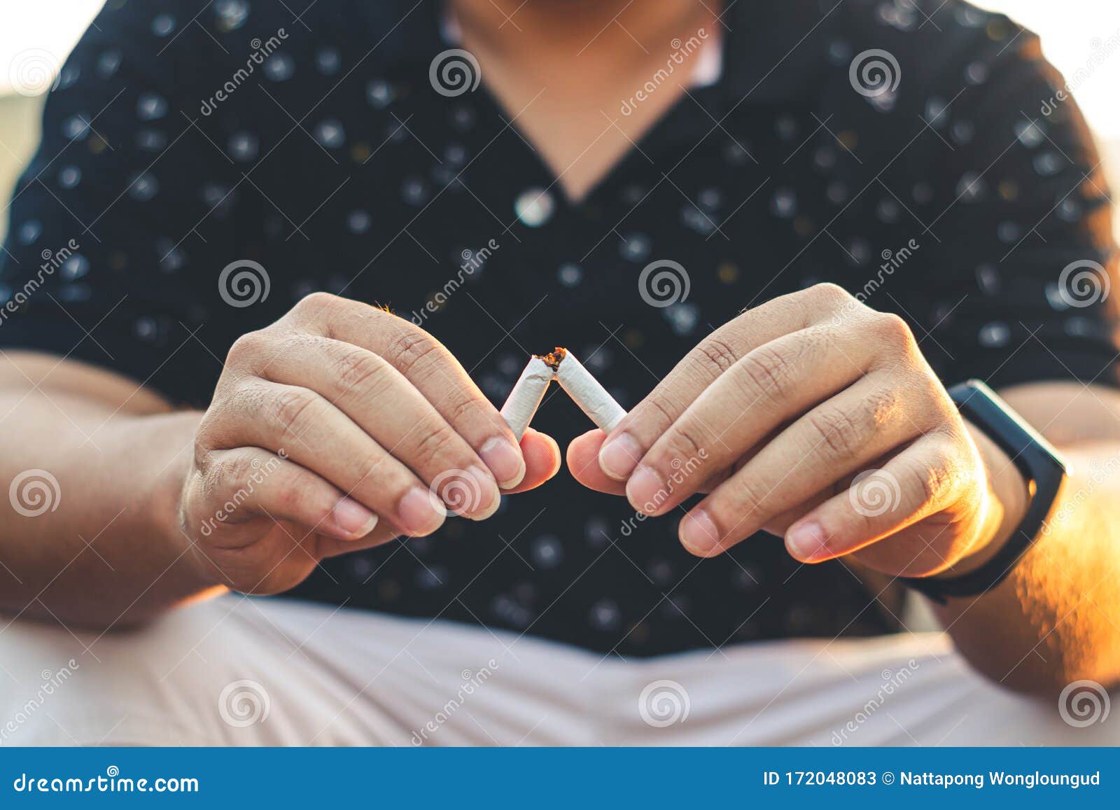 Men Hand Caught a Burning Cigarette Causing Smoke, Concept Stop Smoking ...