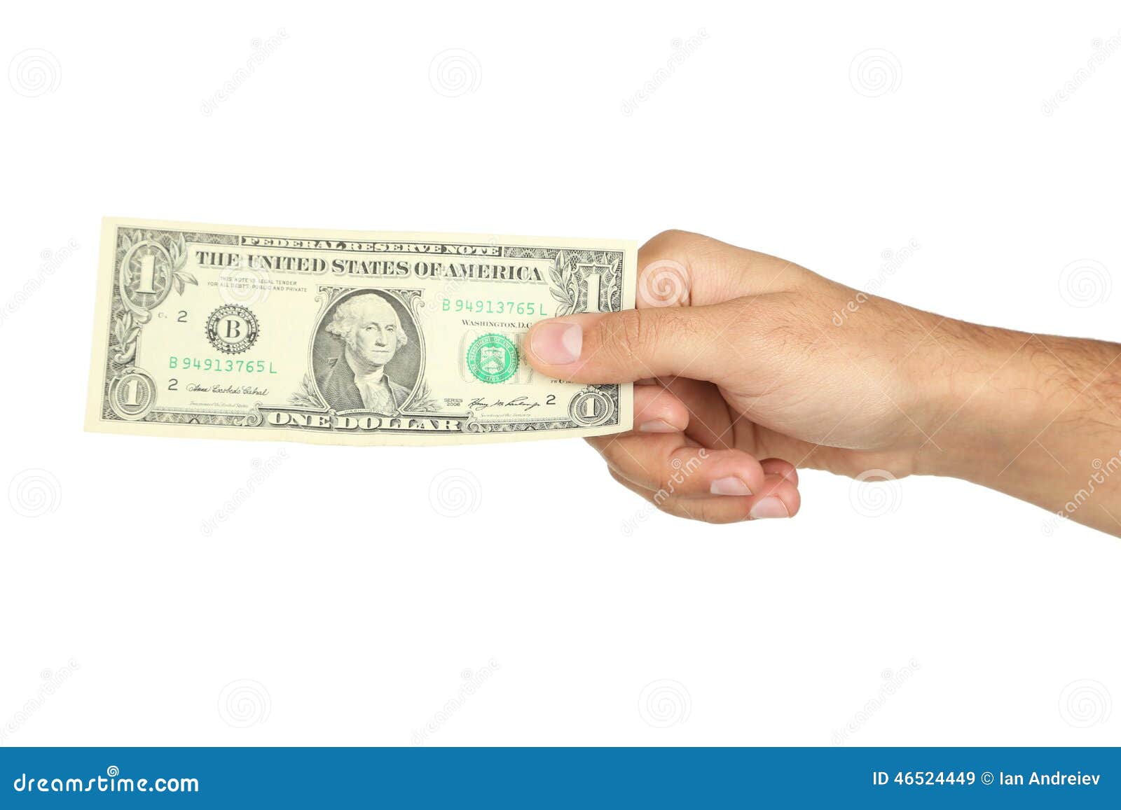 Dollar In Hand Over Falling Money Background Stock Photo ...