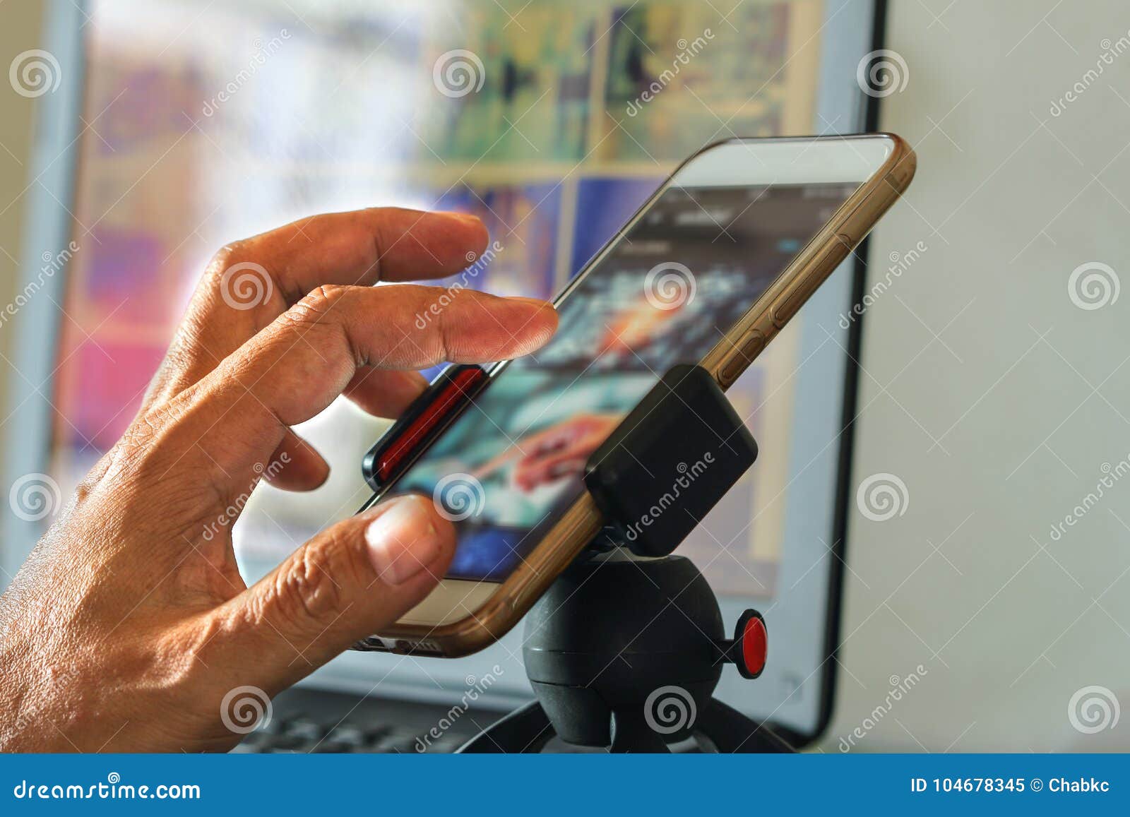 Hand Presses on Touch Screen Stock Image - Image of icon, sign: 104678345