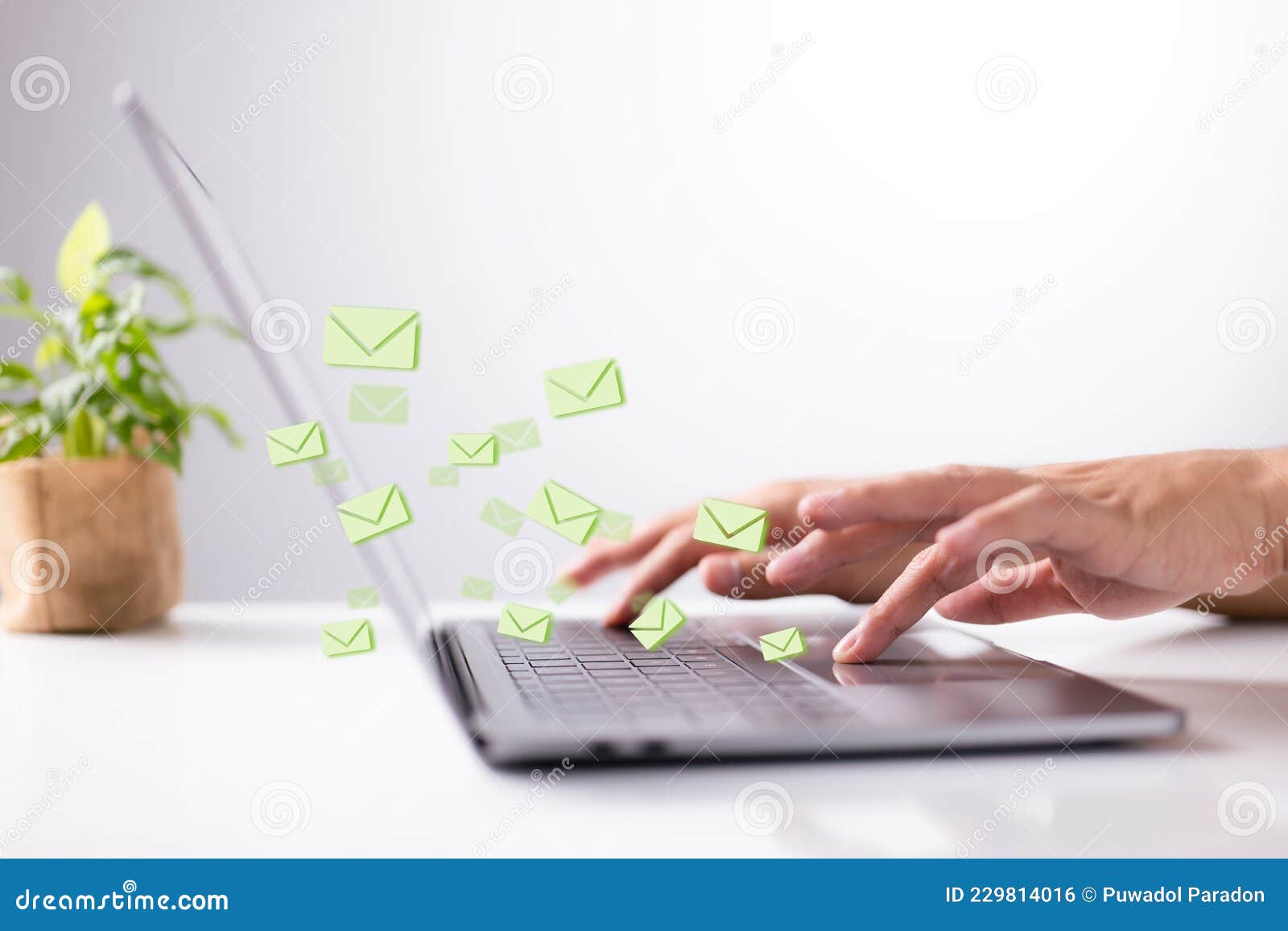 Men Hand Typing on Laptop Computer and Send E-mail Stock Photo - Image ...