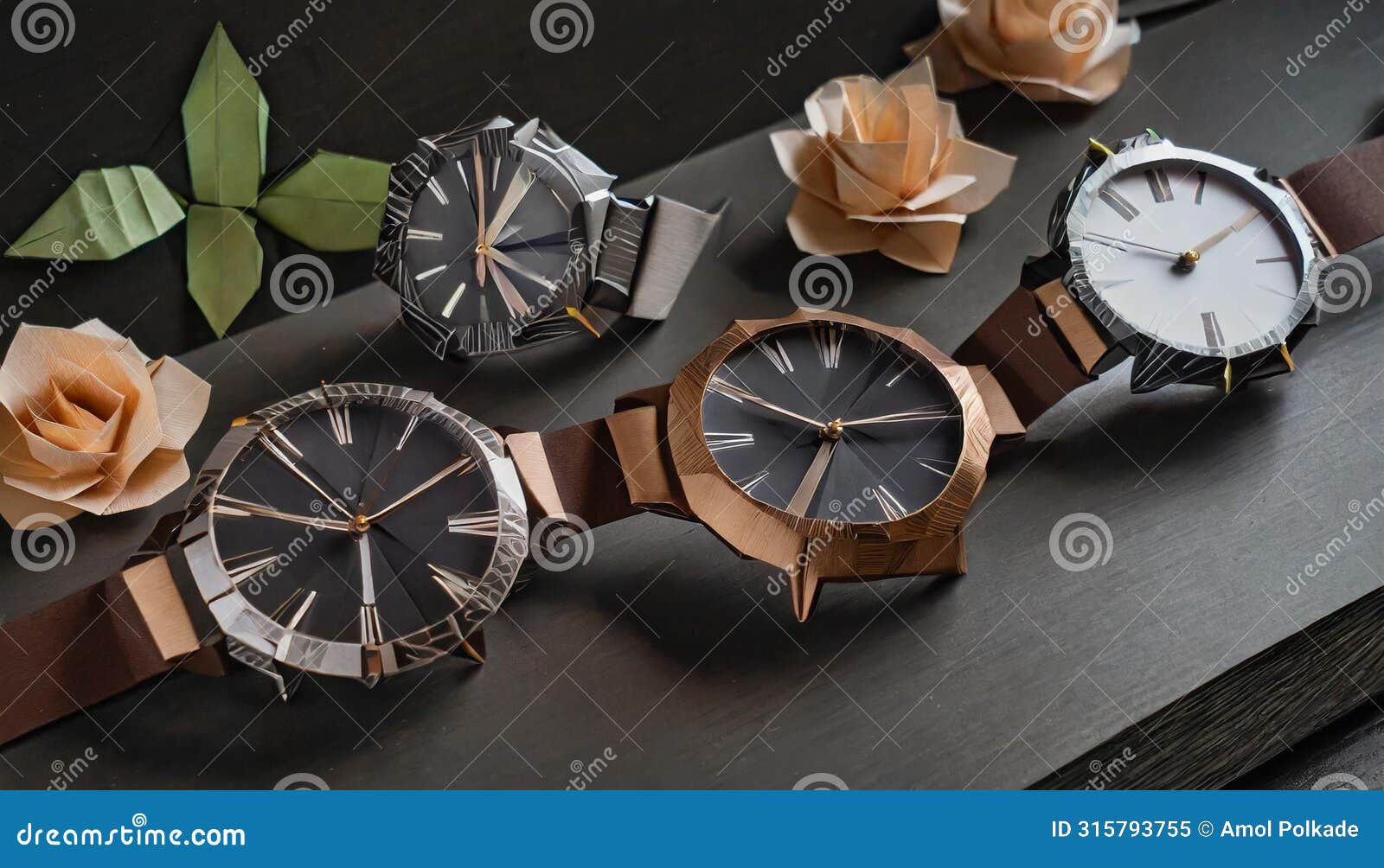 Men Hand Watches on Table Origami Art Stock Image - Image of travel ...