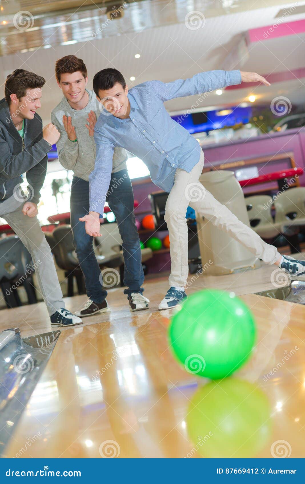 Men Having Fun in Bowling Center Stock Photo - Image of handsome ...
