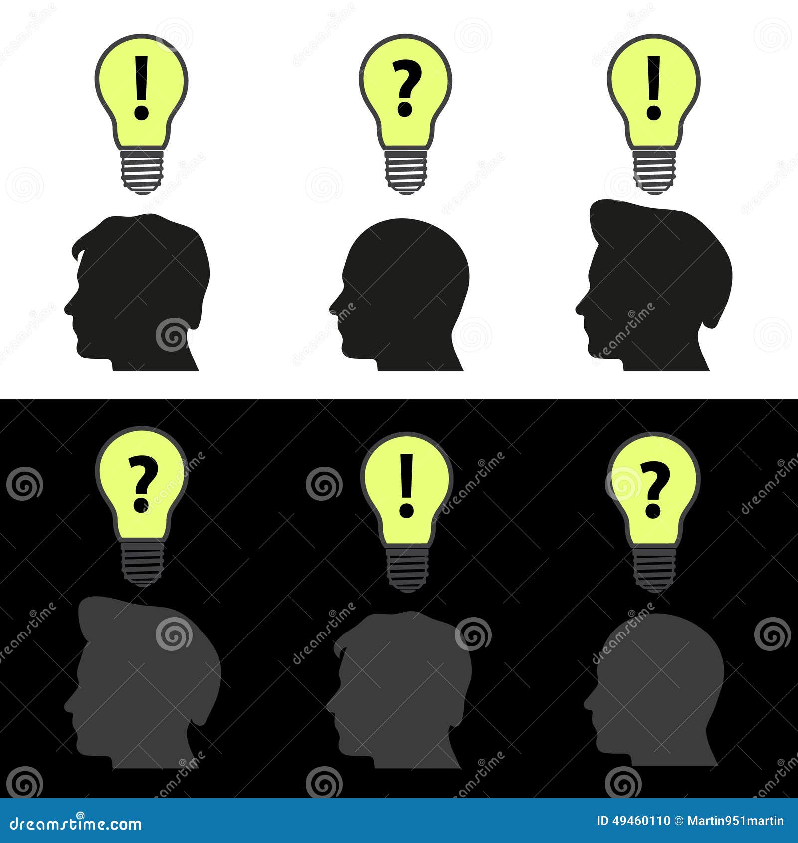 Men Heads with Light Bulb Idea Symbols Stock Vector - Illustration of ...