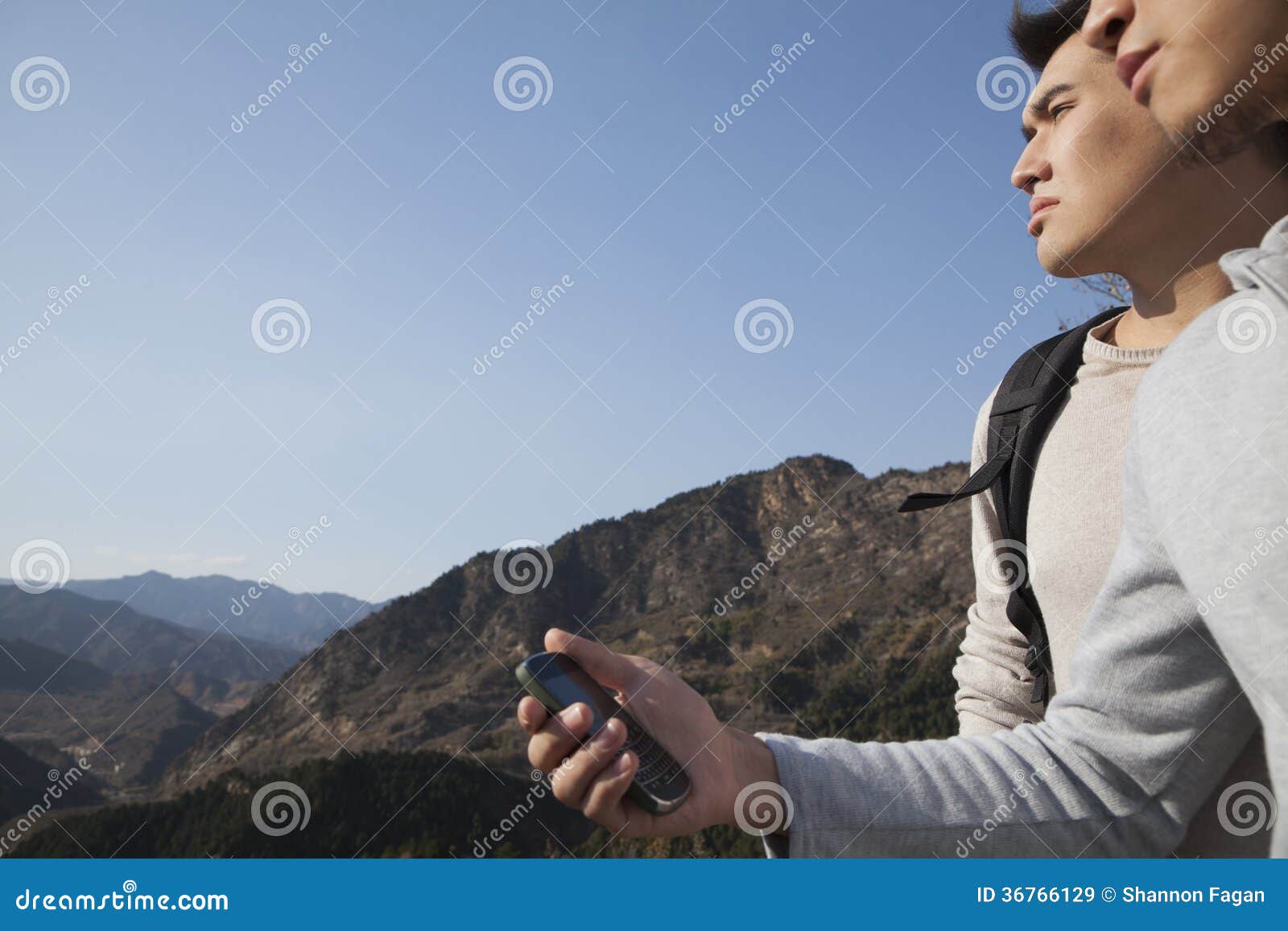 Men hiking and using GPS stock image. Image of horizontal - 36766129