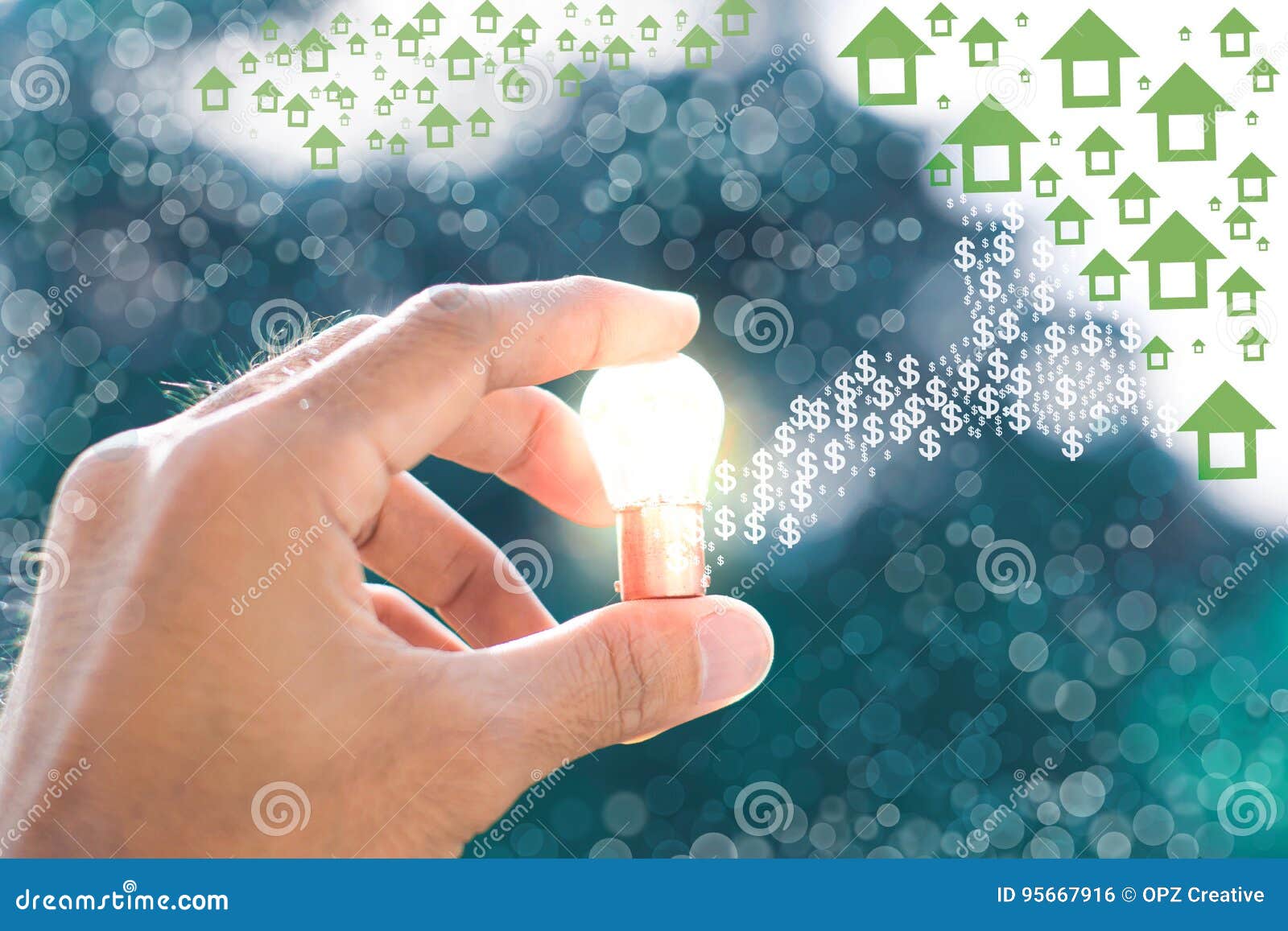 Men Hold Light Bulbs with Sun in the Daytime, with Bokeh Backdrops and ...