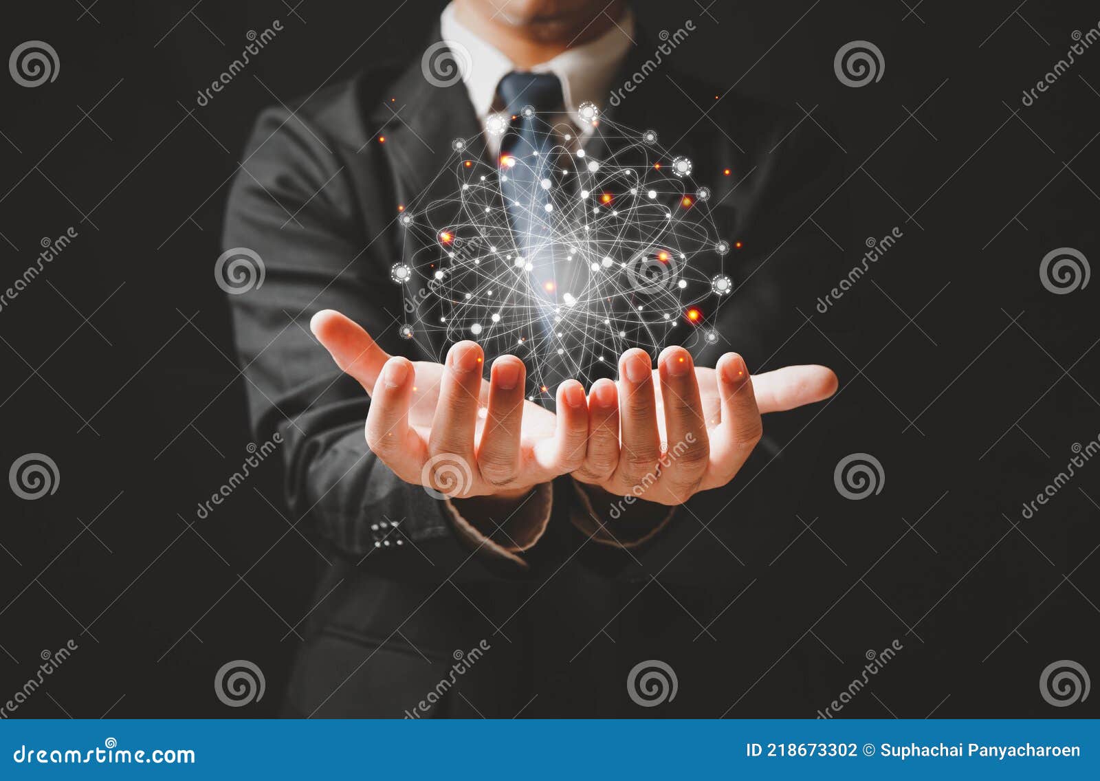 A Men Hold the Virtual Connection To the Wireless Network Globe To ...