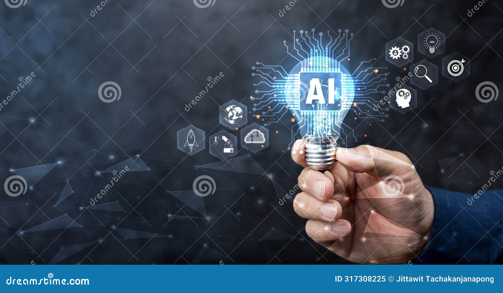 Men Holding Light Bulbs AI (artificial Intelligence) Technology Stock ...