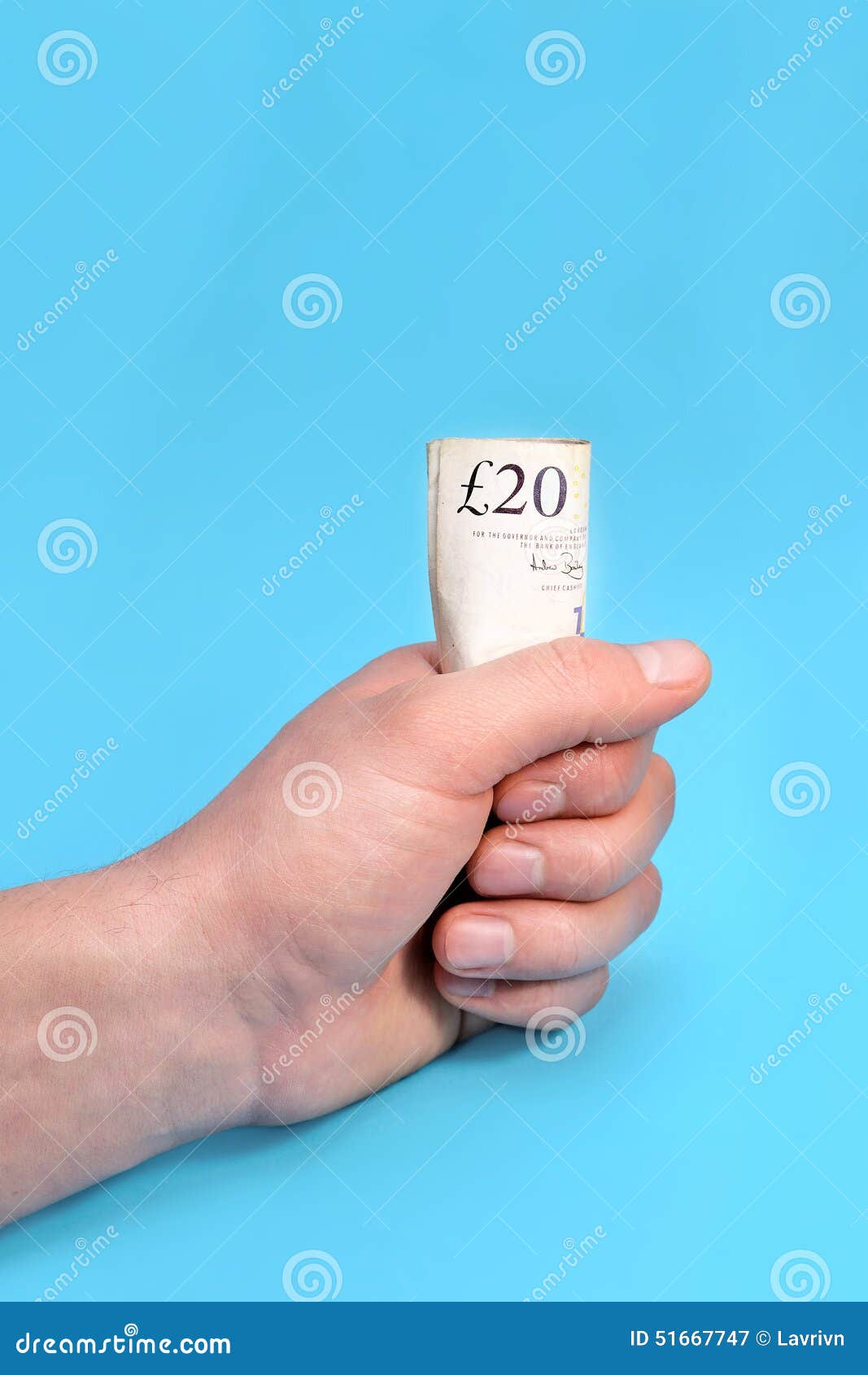 Men Holding a 20 Pounds in Palm on Blue Background Stock Image - Image ...
