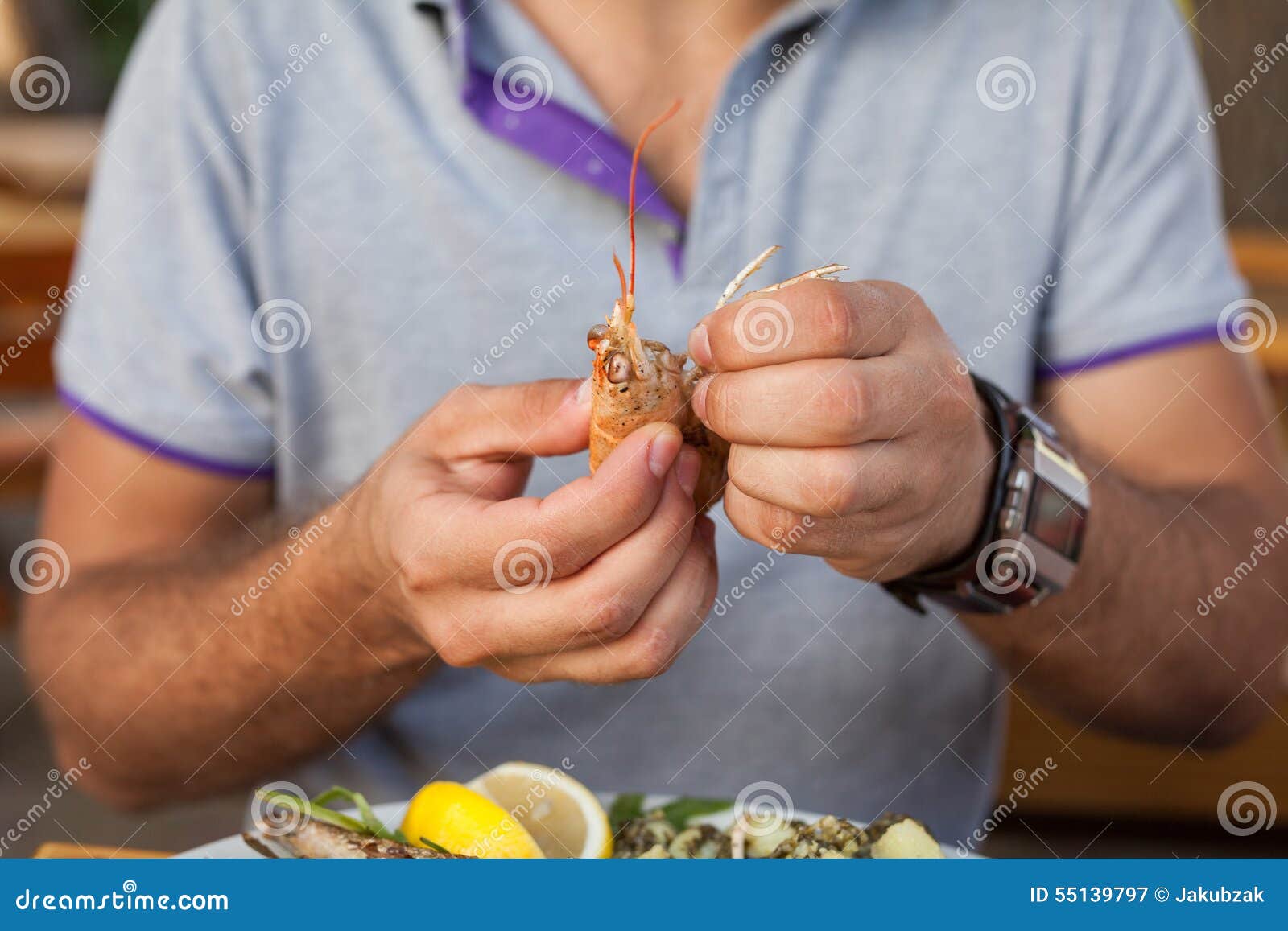 Men Holding Prawn in His Hands. Stock Image - Image of holiday, hand ...