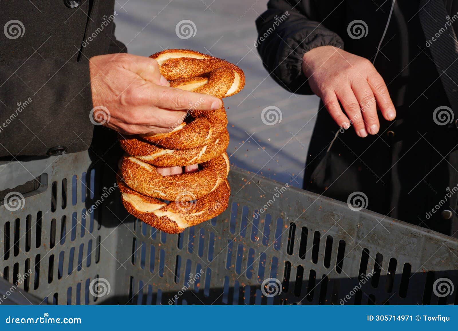 Men Holding Stack of Turkish Bagel Simit Selling in a Van Stock Image ...