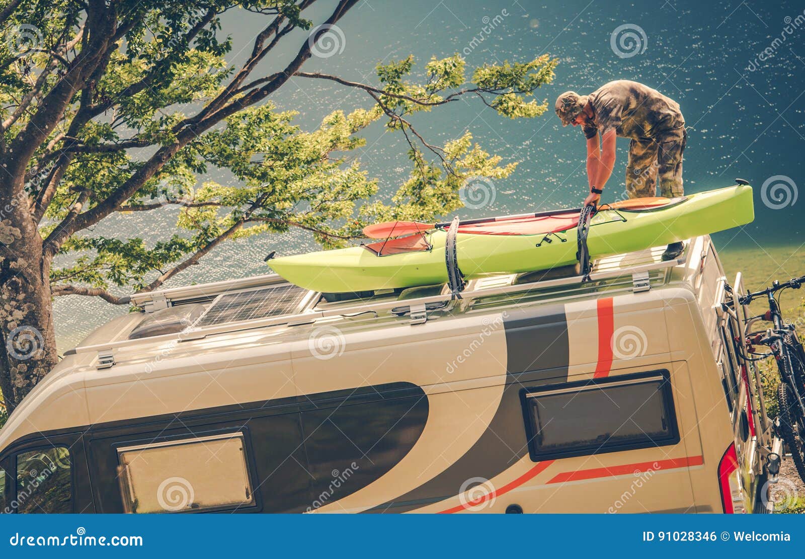 Men Installing Kayak on the RV Stock Photo - Image of recreational ...
